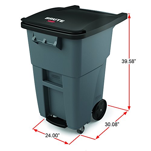 Rubbermaid Commercial Products-1971962 BRUTE Rollout Step On Trash/Garbage Can with Casters - 50 Gallon - Gray