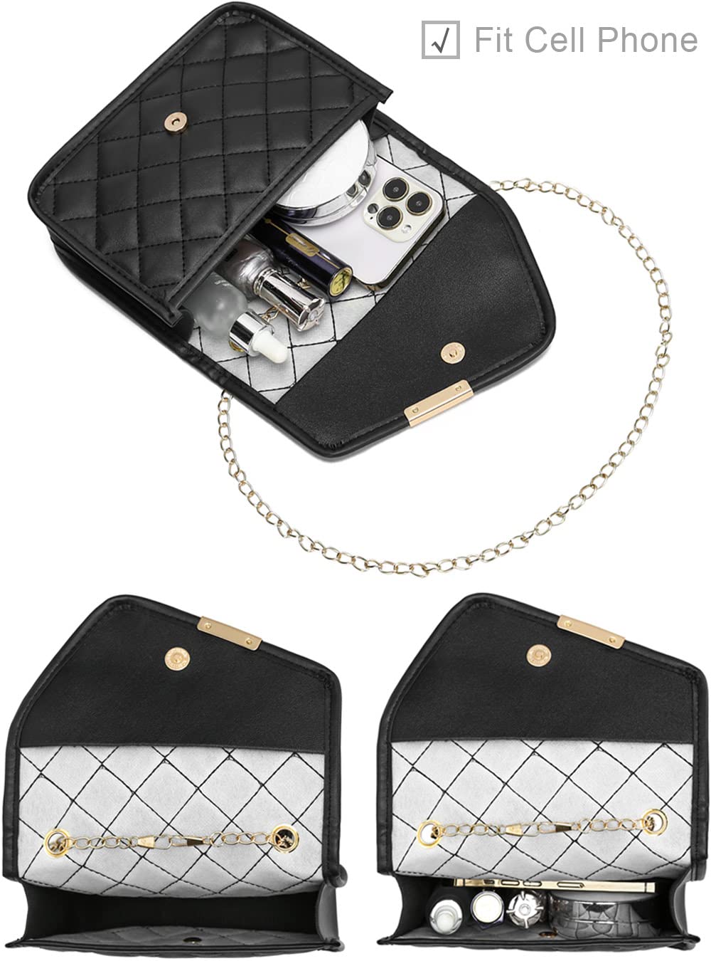 YIKOEE Quilted Mini Purse Small Clutch Bag for Women with Chain