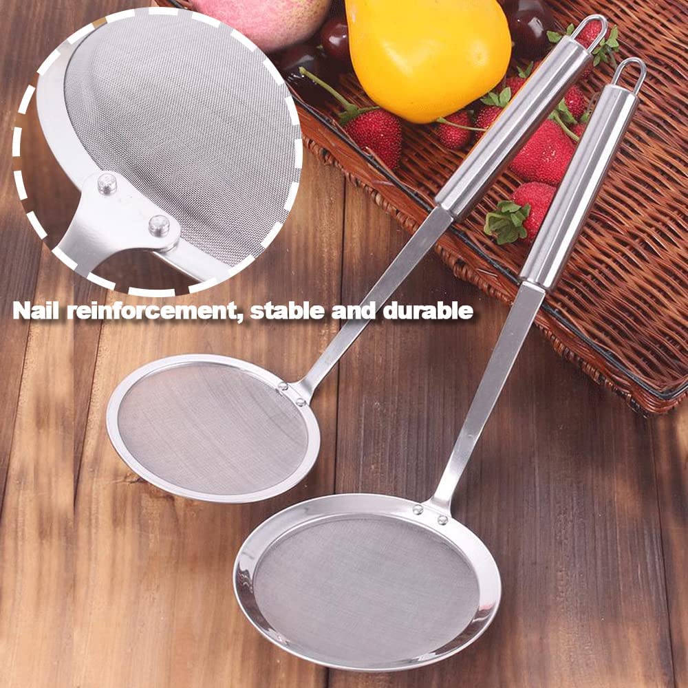 Tenta tenta kitchen Solid Stainless Steel Spider Strainer Skimmer Ladle for Cooking and Frying, Kitchen Utensils Wire Strainer Pasta Strainer Spoon Hot Pot Fat Skimmer Spoon Set of 3