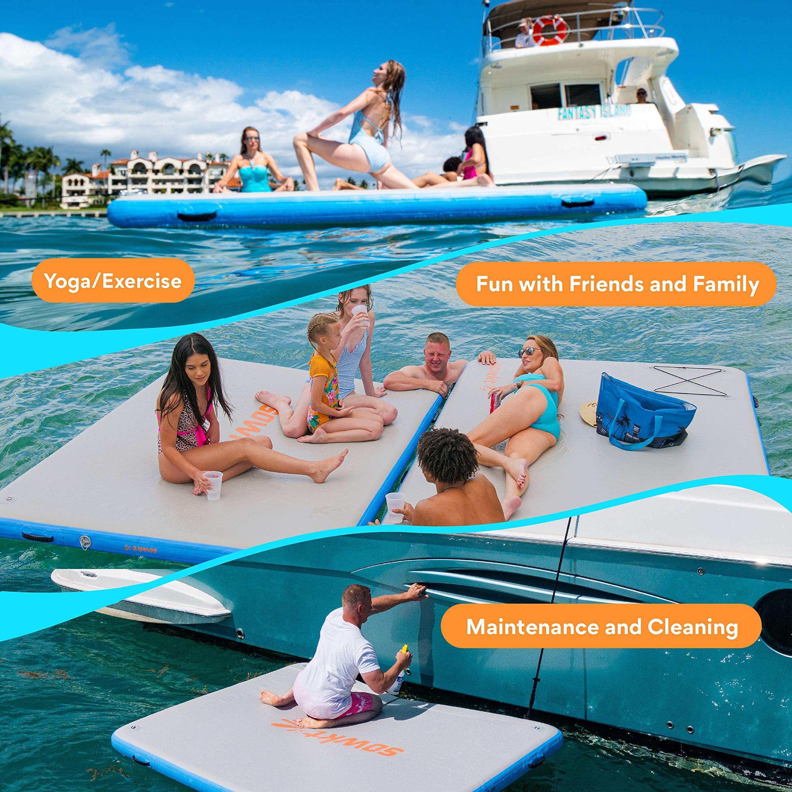 SOWKT Inflatable Floating Dock for Lakes - (6' x 8’) Large Floating Platform Lake Mat - Portable Inflatable Island - Inflatable Deck Floating Pad for Boats