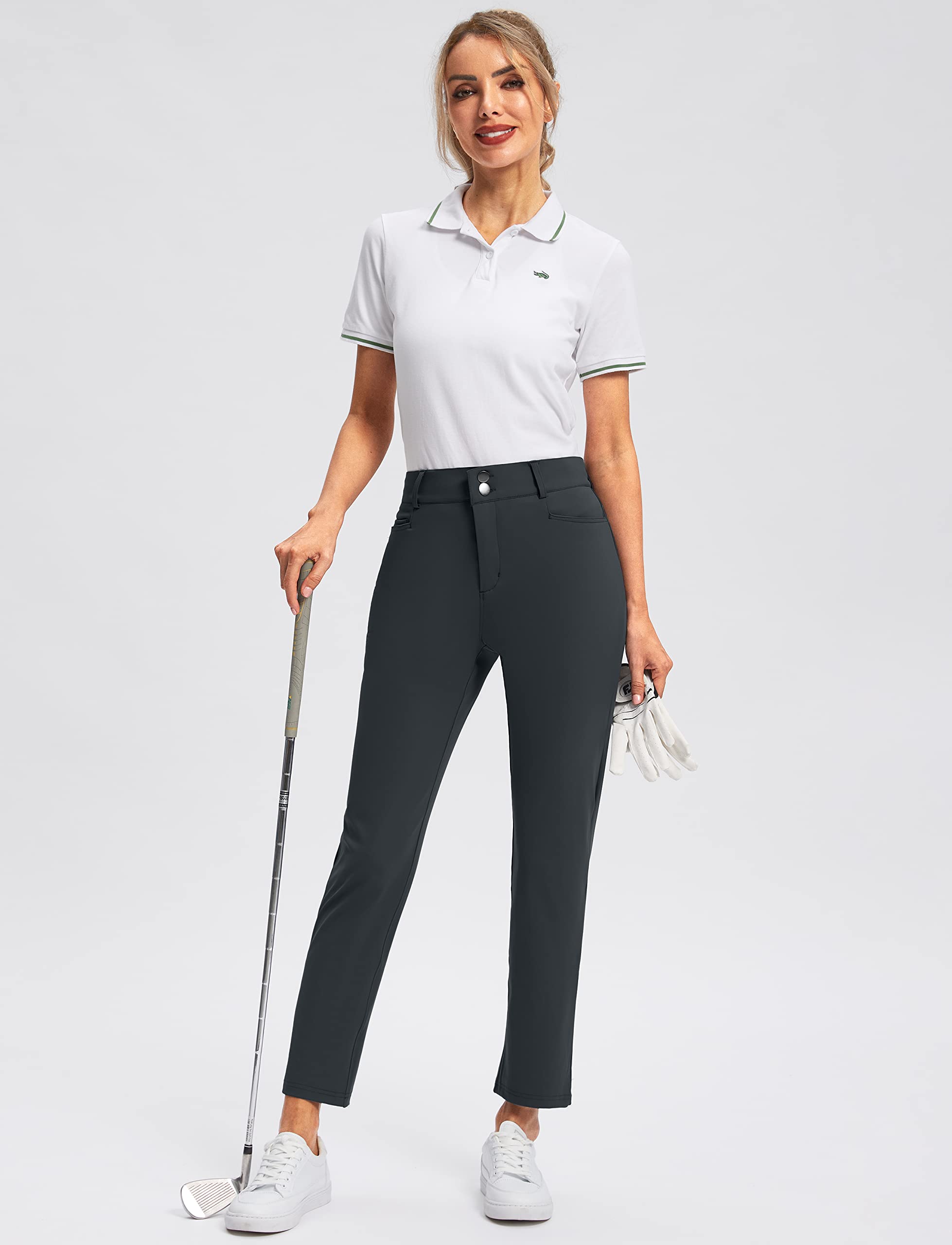 Viodia Women's Golf Pants with Zipper Pockets 7/8 Stretch Ankle Pants for Women Travel Casual Work Dark Grey