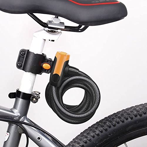 UPPVTE Mountain Bike Bicycle Cable Lock,Fixed Anti-Theft Steel Chain Lock Bicycle Accessories with Mounting Bracket with 2 Keys Anti-Theft Lock (Color : Black, Size : 1.8M)
