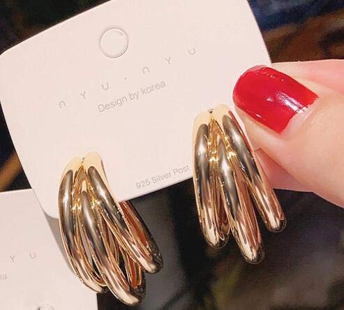 Triple Hoop Earrings For Women, Three Hoop Earrings Gold Triple Circle Thick Chunky Hoop Earrings