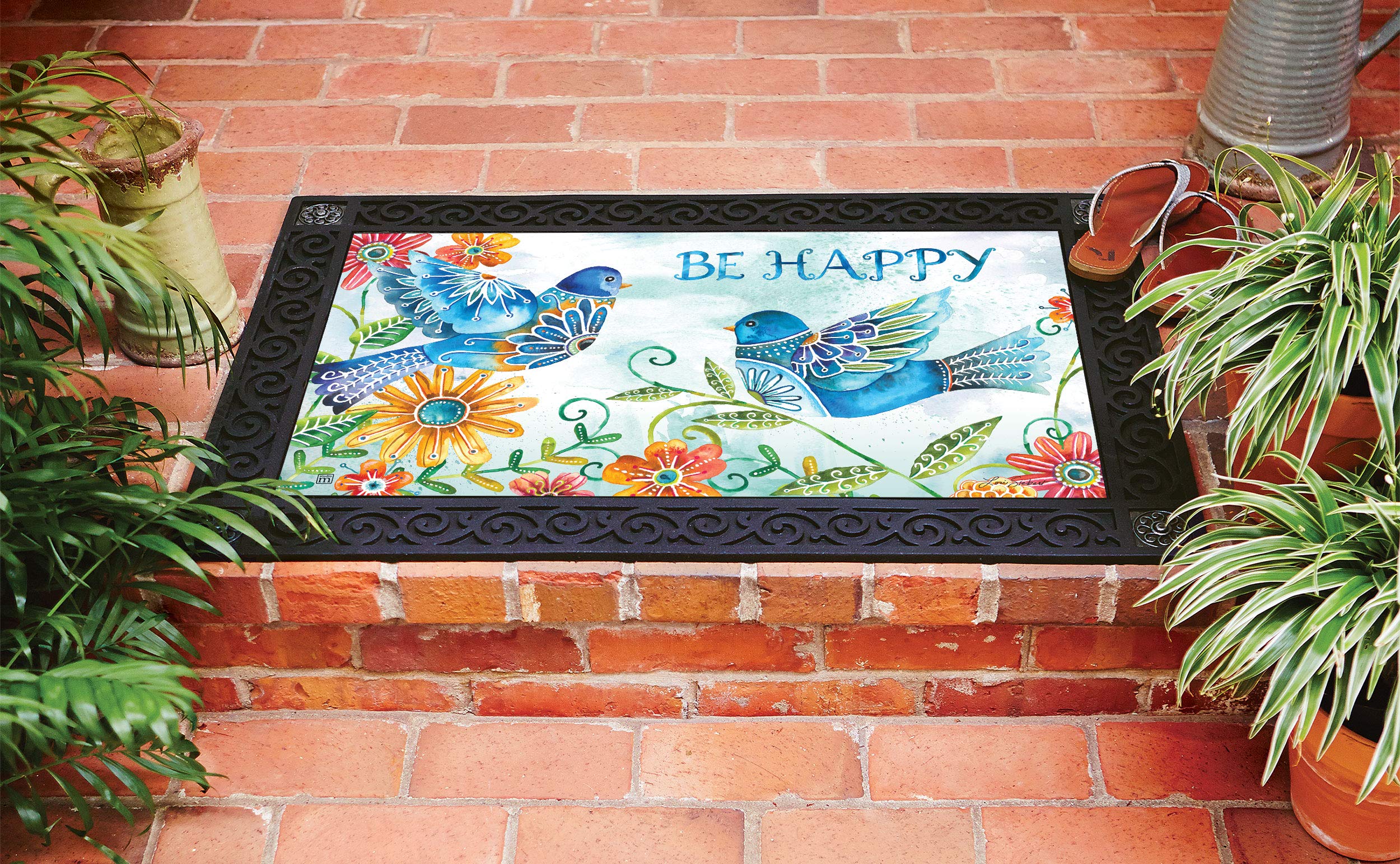 Studio M MatMates Happy Bluebirds Decorative Floor Mat Indoor or Outdoor Doormat with Eco-Friendly Recycled Rubber Backing, 18 x 30 Inches