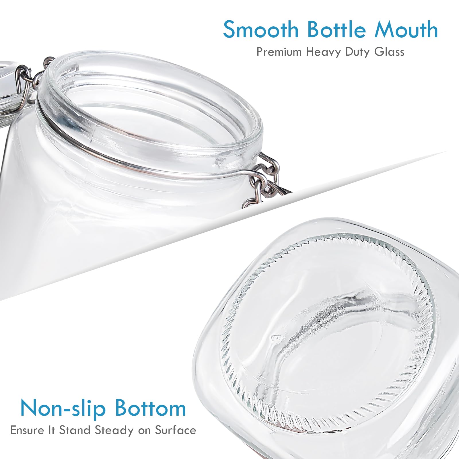 YEBODA 16oz Food Storage Canister Glass Jars with Clamp Airtight Lids and Silicone Gaskets for Multi-Purpose Kitchen Containers - Clear Square (6 Pack)