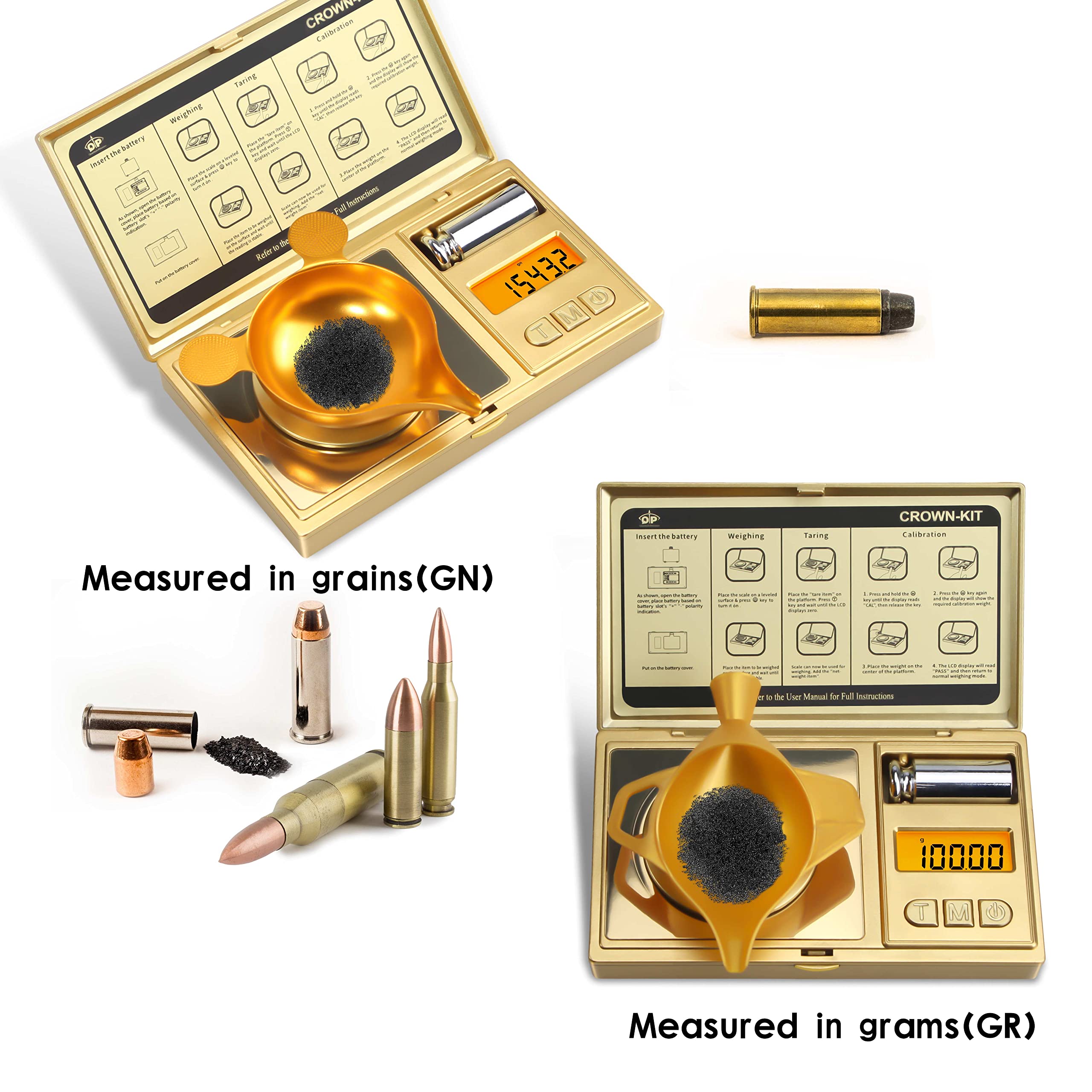 QP Digital Reloading Scale, π² πΆπ» π Crown-Kit, 0.1gn Γ 1500 Grain High Precision Scale with LCD Display, Tare, Powder Scale for Reloading