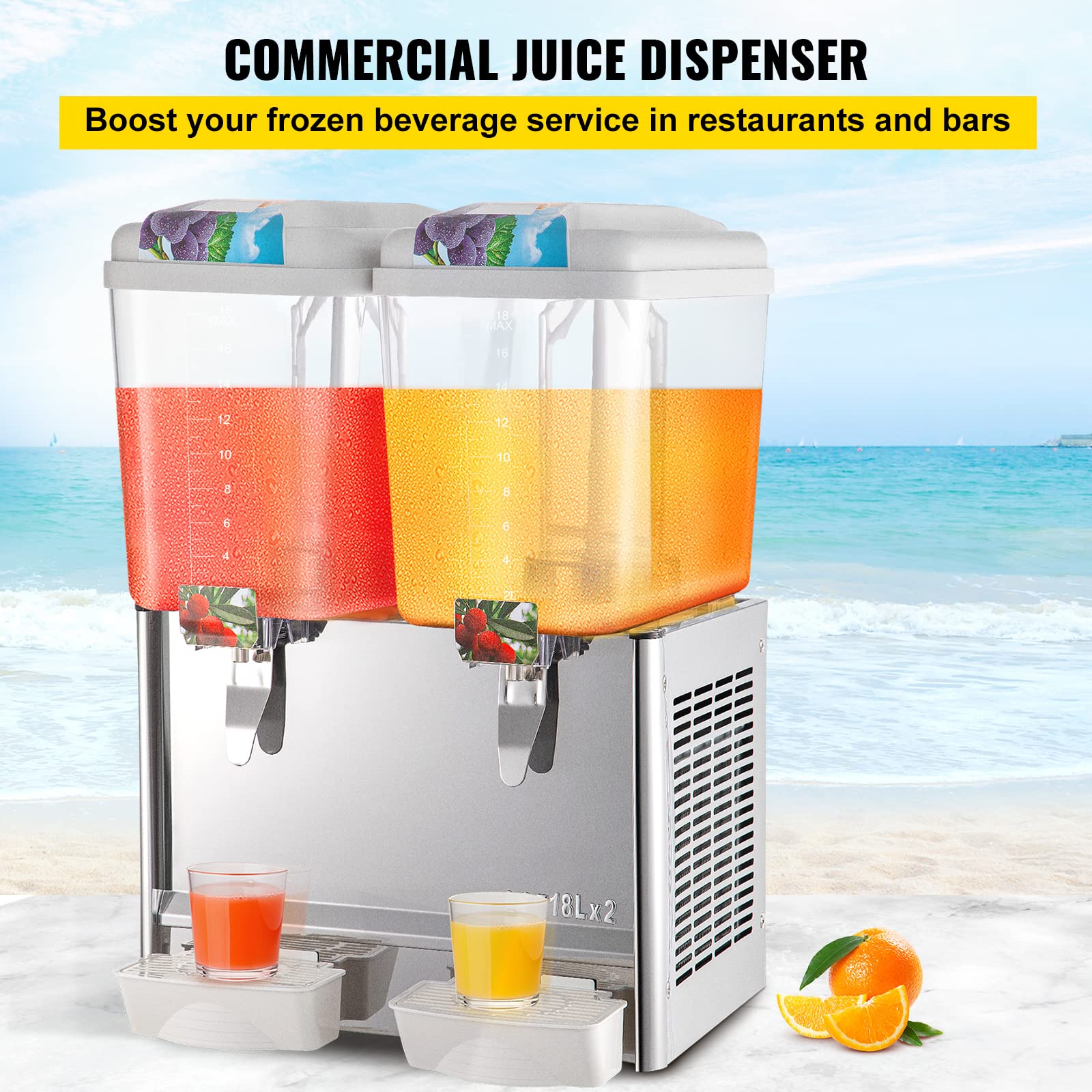VEVOR Commercial Beverage Dispenser, 9.5 Gallon, Stainless Steel, White