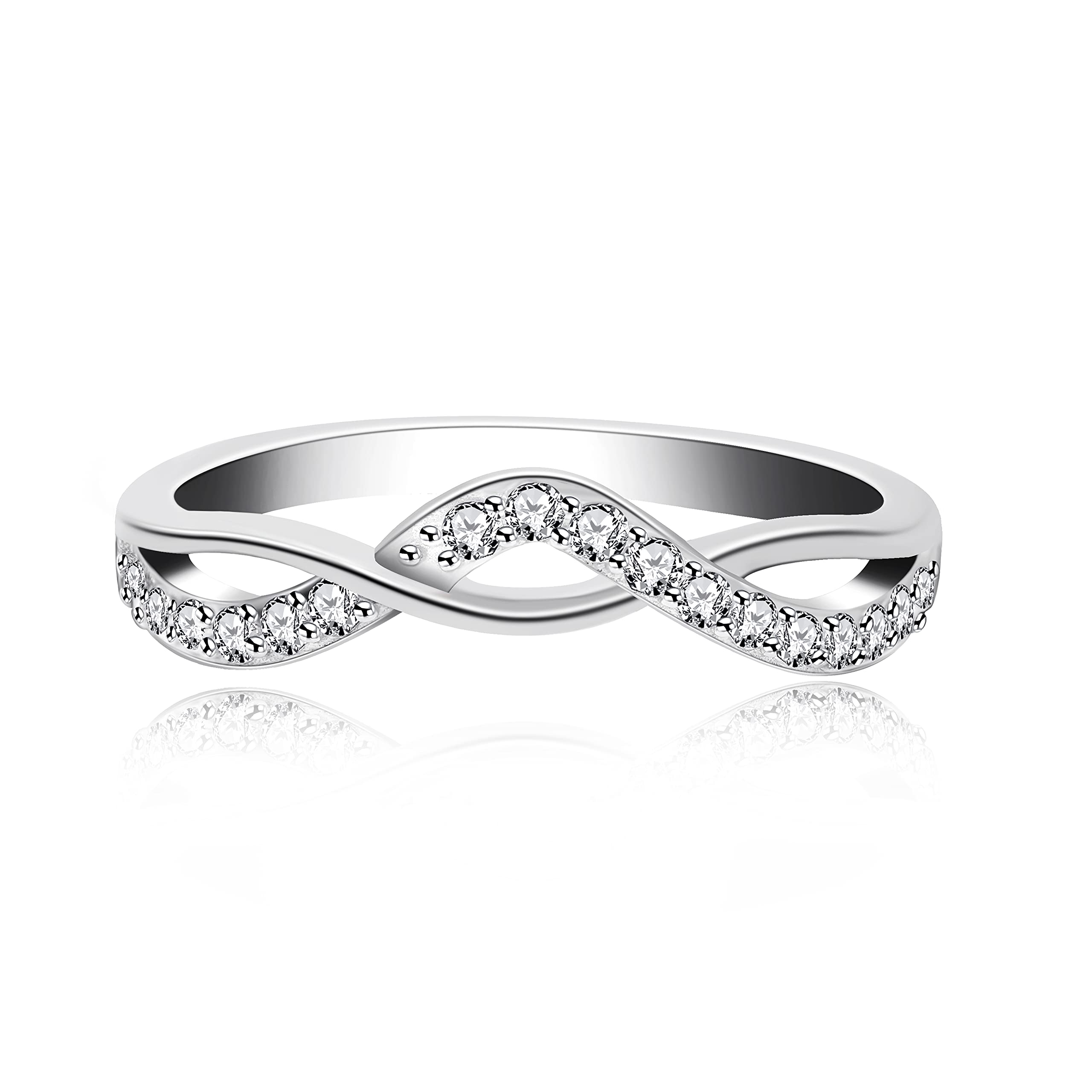 Uloveido Arched Infinity Eternity Rings for Women 925 Silver Stacking Rings Enhancer for Halo Engagement Wedding Rings White Gold Plated Size 7 Y1521