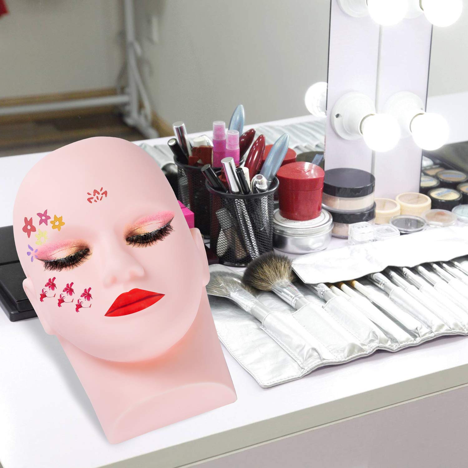Yephets Pro Training Mannequin Flat Head Practice Make Up Eye Lashes Eyelash Extensions,Practice Training Head Manikin Cosmetology Mannequin Doll Face Head-2 Pack