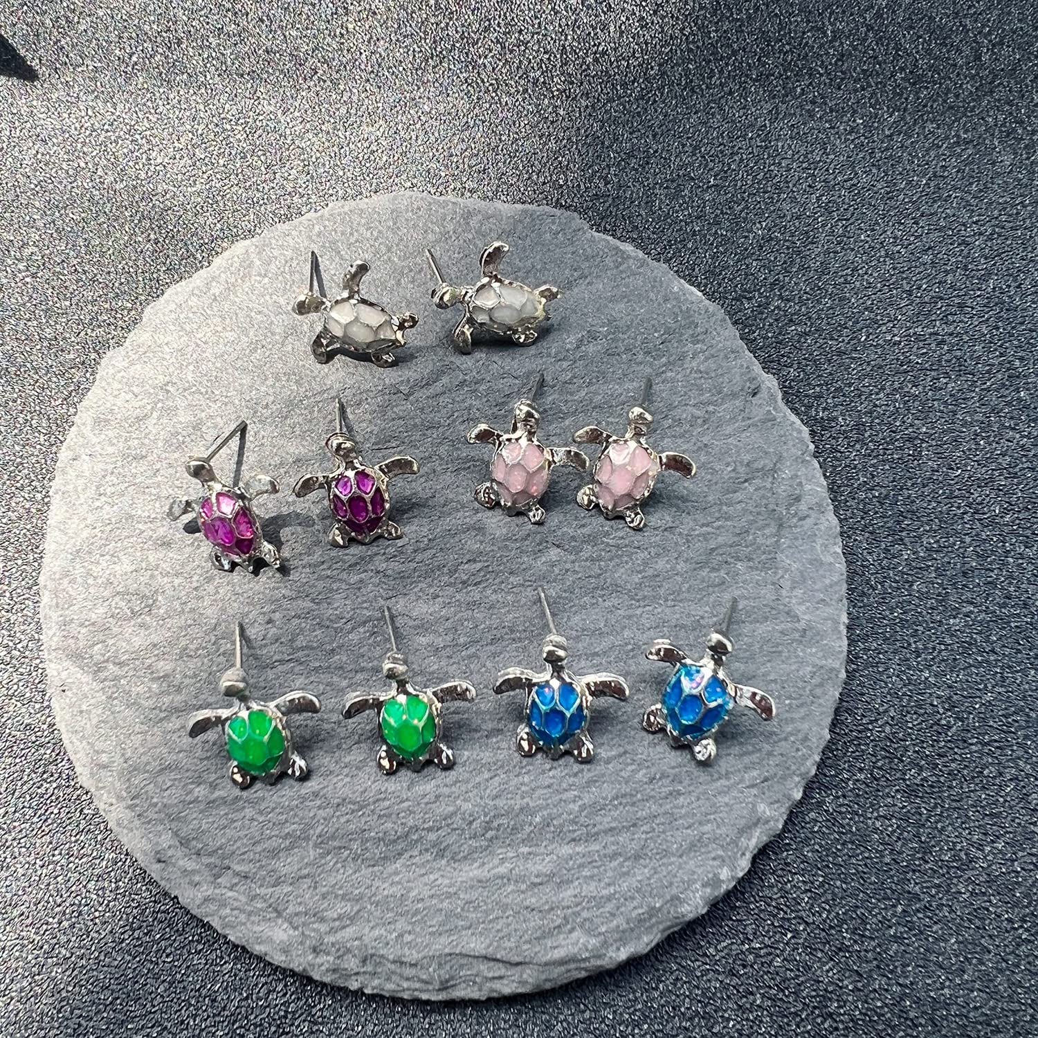 Shuning 5 Pairs Turtle Earrings Blue Opal Turtle Jewelry Cute Turtle Stud Earrings for Women Hypoallergenic