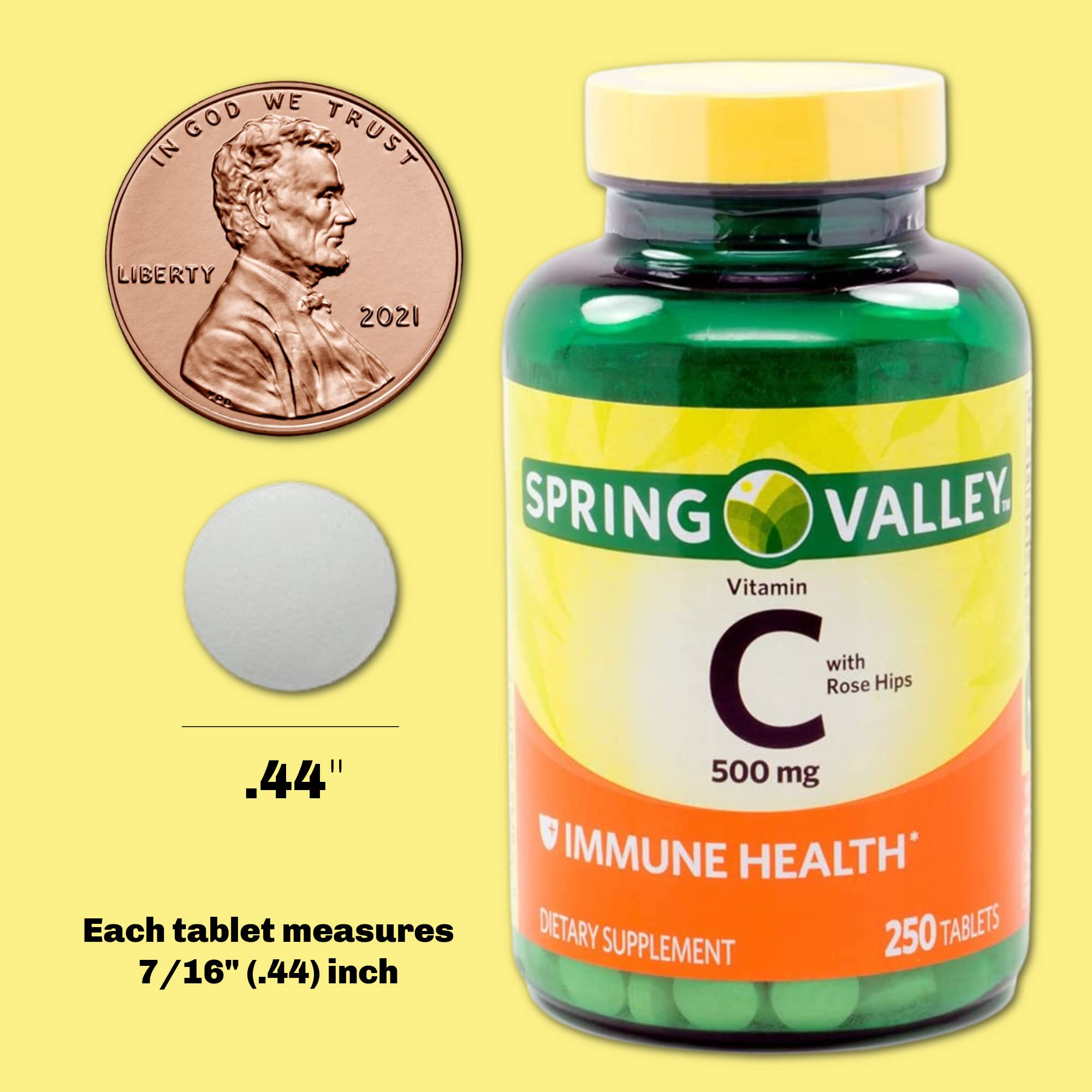 Vitamin C 500mg Tablets with Rose Hips (250 Tablets) from Spring Valley + Vitamin Pouch and Guide to Supplements