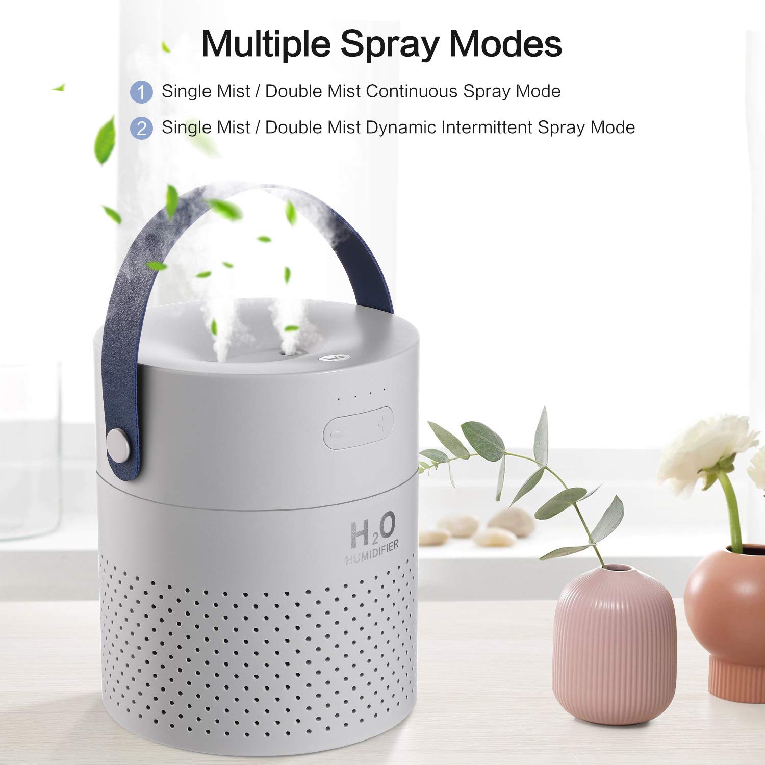 SmartDevil Portable Desk Humidifier,1.1L Cool Mist Humidifier with 4000mAh Battery Operated, Small Humidifier for Home Bedroom Office, Plants, Double-Head Spray, Colorful Night Light Function (Grey)
