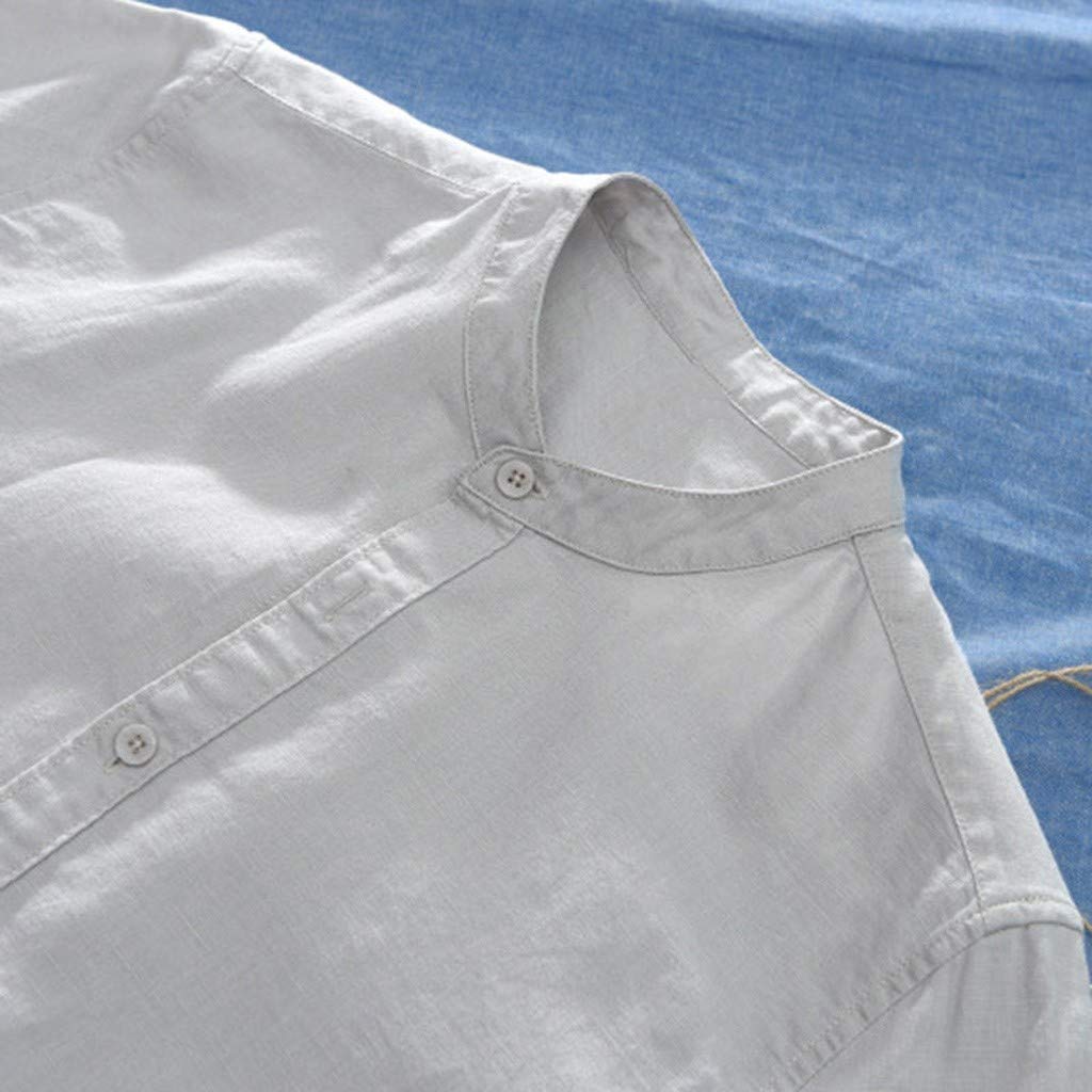 Shirt for Mens Baggy Cotton Linen Retro Solid Short Sleeve Button T Shirts Tops Blouse