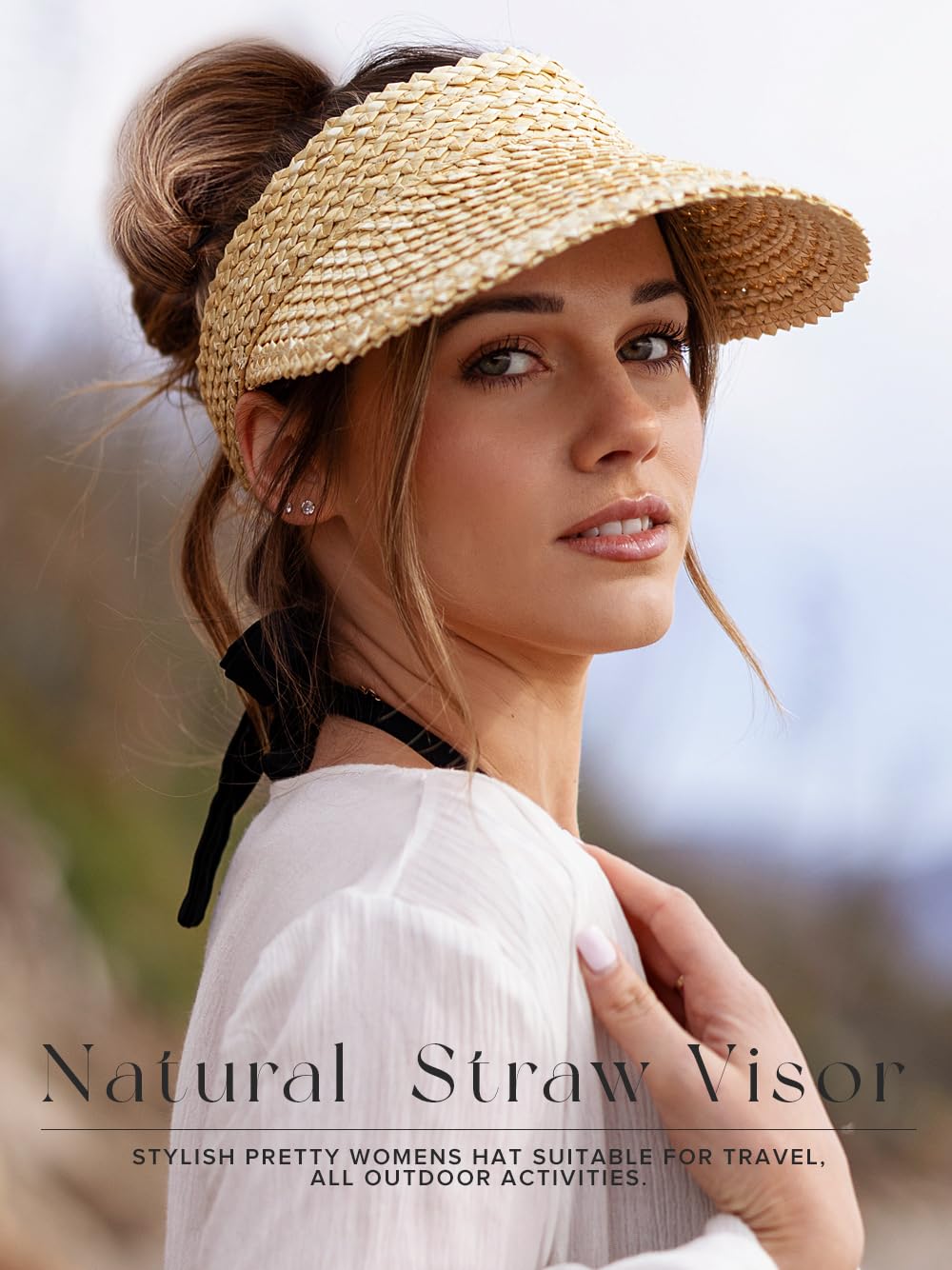 Visors for Women, Straw Sun Visors for Women Beach Hats for Women Packable Sun Hat Womens Visor Handmade Straw Hats for Women Beige