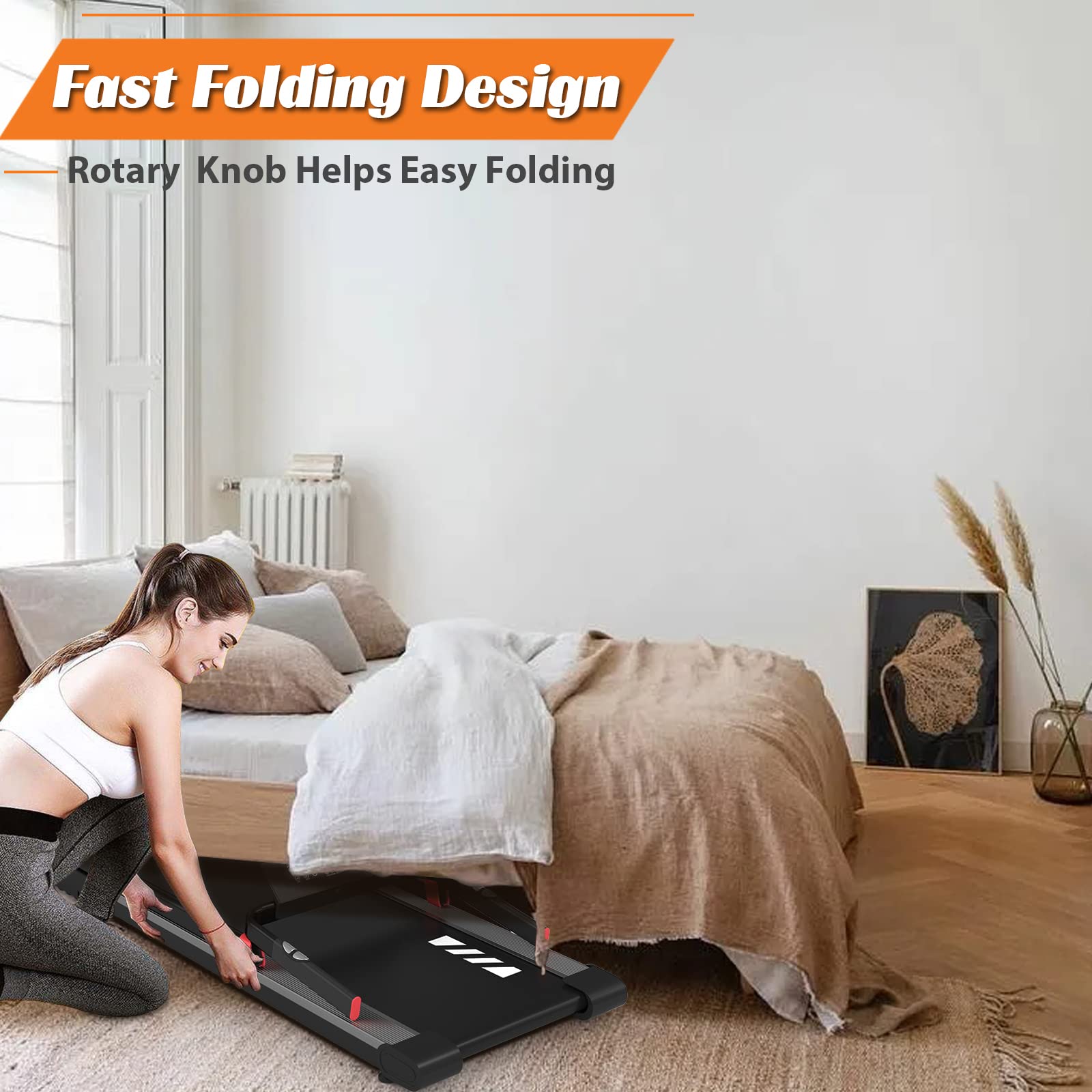 YeYeBest Folding Treadmill, Infrared Speed Regulation, LED Touch Display Screen, Max 2.25 HP 220 LBS Capacity Folding Treadmill, Walking Jogging for Home Office