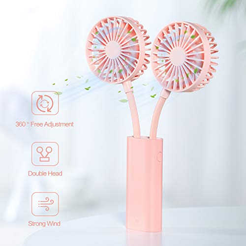 SmartDevil Small Handheld Fan,Dual Head Fan, 2-in-1 Multi-Purpose Small Fan, Mini Personal Fan, Small Desk Fan, 3 Speeds Adjustable,With 3000mAh Battery Portable Fan for Travel, Office, Home, Pink