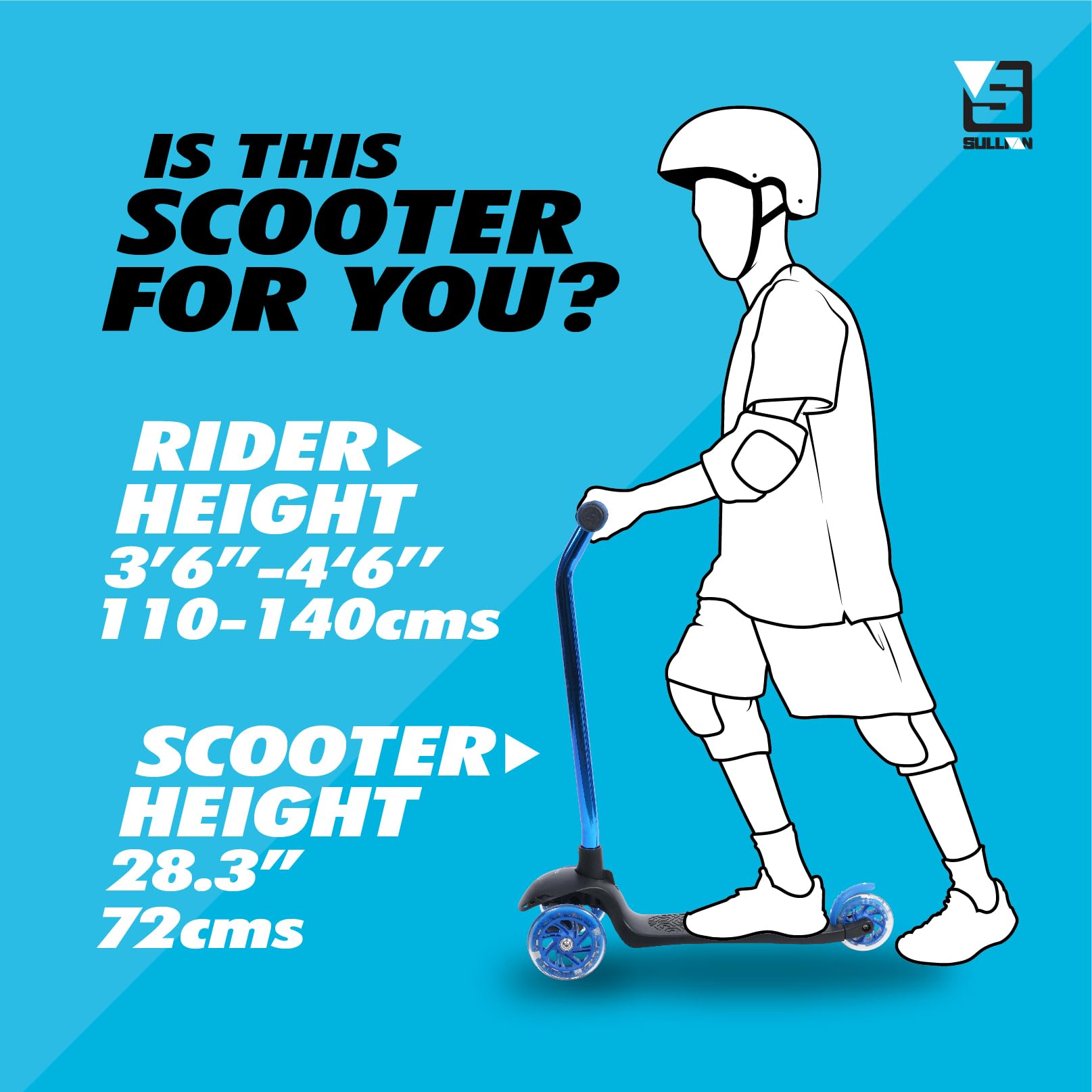 Sullivan 3 Wheel Scooter for Kids | Kids Scooter with LED Light-Up Wheels, Anti-Slip Deck, T-Bar, ABEC 5 Bearings & Rear Brake | Mini Scooter for Toddlers Ages 3 and Up