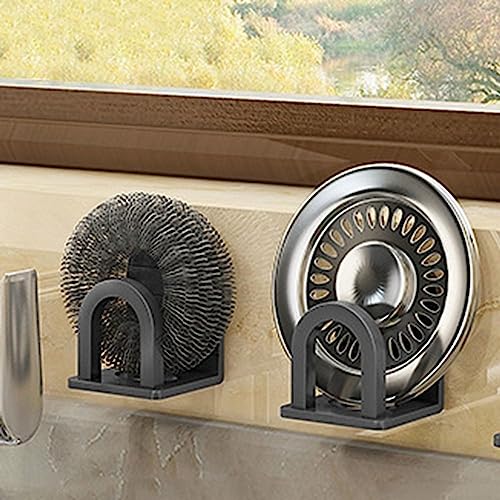 Sponge Holder for Kitchen Sink, Strong Adhesive Aluminium Kitchen Sink Sponge Holder Waterproof Rustproof Sink Sponge Drain Drying Rack(Black&Gold)