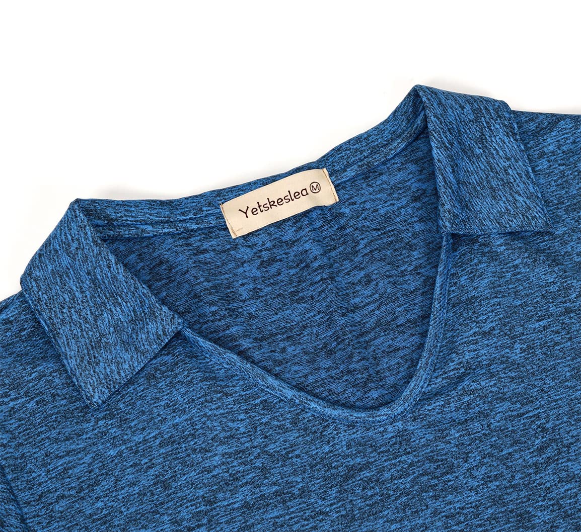 Yetskeslea Womens V Neck Golf Polo Shirts Short Sleeve Sport Shirt Workout Tops Blue L