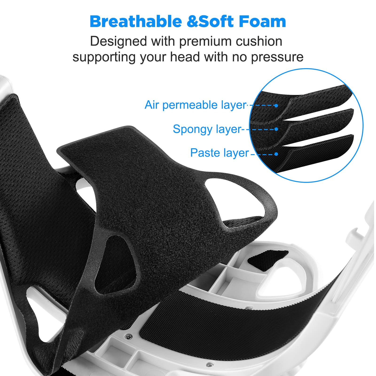 TAACOO Head Strap for Oculus/Meta Quest 2, Replacement for Elite Strap Adjustable Headband with Detachable Mobile Power Holder Mount, with Light Blocker and Lens Protector Cover