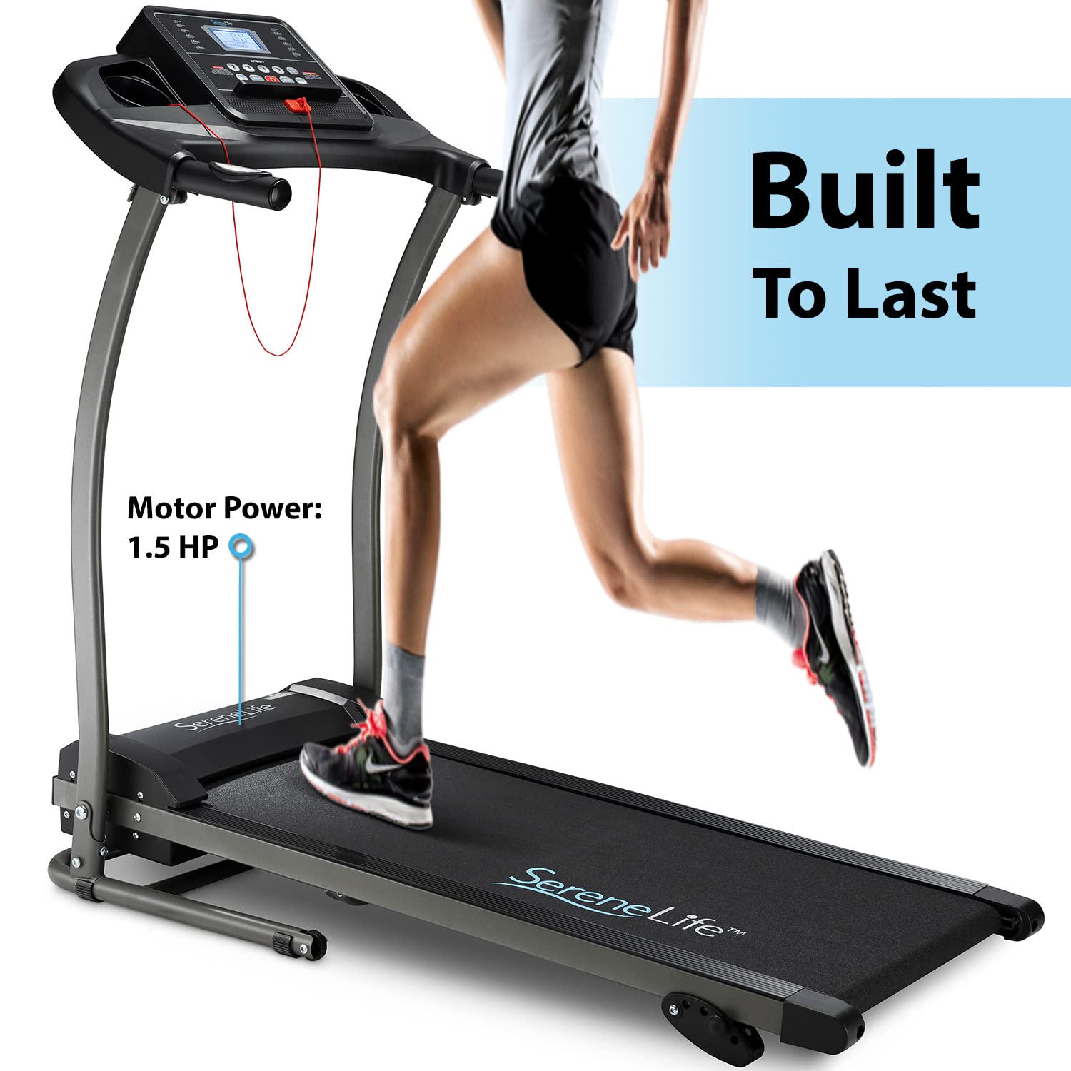 SereneLife Folding Treadmill - Foldable Home Fitness Equipment with LCD for Walking & Running - Cardio Exercise Machine - Preset and Adjustable Programs, Bluetooth, 4 Incline Levels, 12 Training Modes
