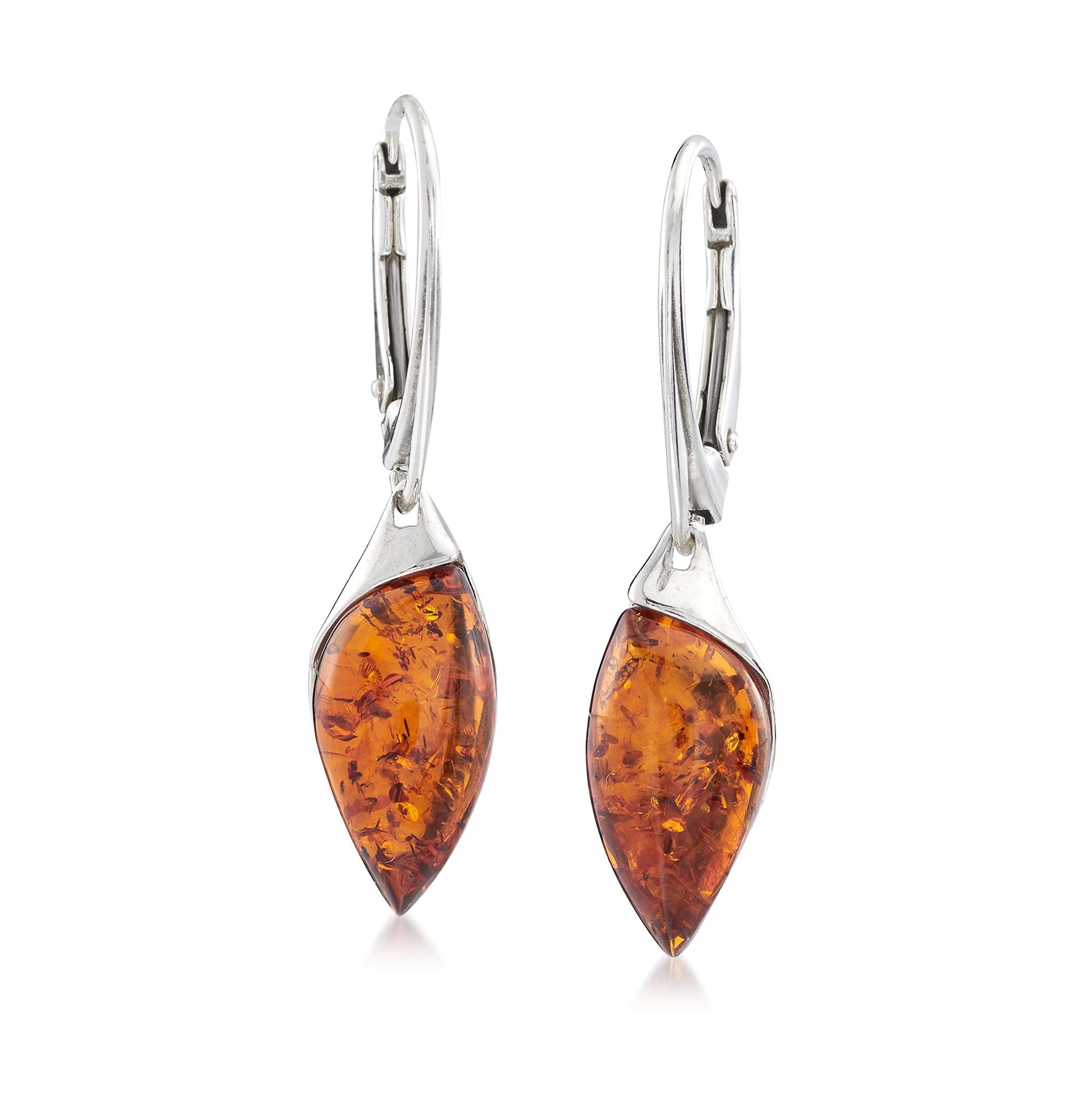 Ross-Simons Amber Drop Earrings in Sterling Silver