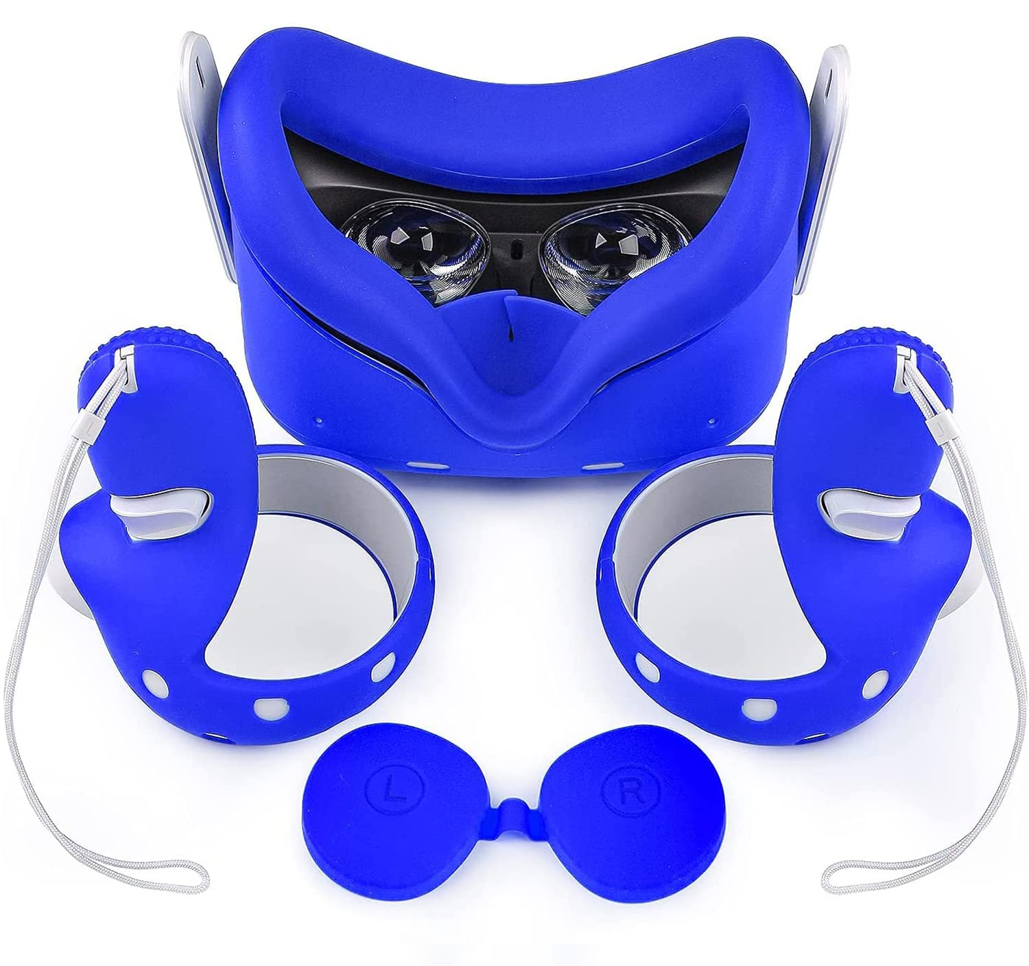 YIZEIJOB Silicone Cover Set Accessories for Oculus Quest 2, Quest 2 Front Shell Protector Cover, Controller Grips Cover, Lens Protective Cover, Anti-Throw Face Pad, 4PCS VR Bundle-Blue