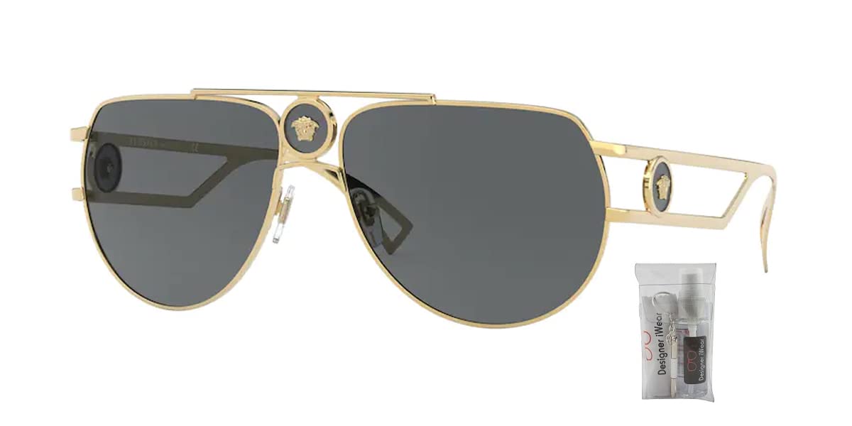 Versace VE2225 10016G 60MM Gunmetal/Grey Mirror SIlver Pilot Sunglasses for Men + BUNDLE With Designer iWear Eyewear Kit