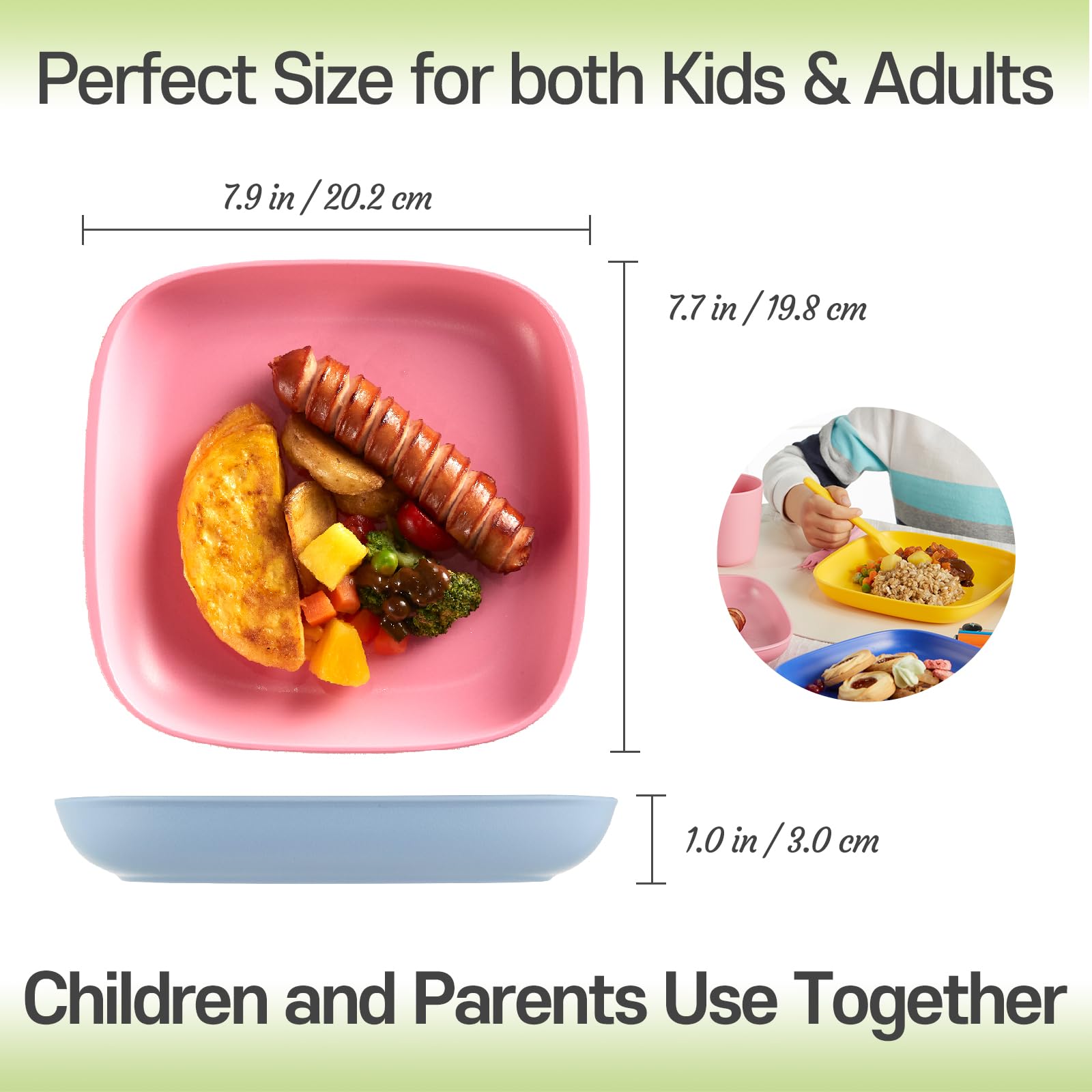 SUGARCANE Kids Plates 5Pack (7.9β) - Organic Dishes for Toddler to Big Kids - USDA Certified β Microwaves & Dishwasher Safe β BPA Free, Unbreakable, Reusable - Multi