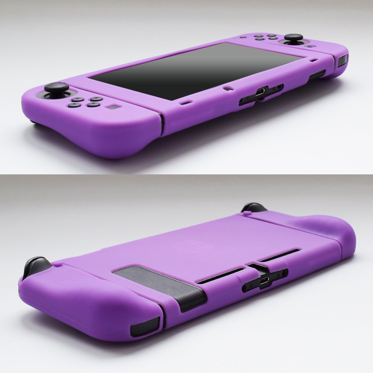 Pandaren Cover Skin Compatible for Nintendo Switch Consoles and Joycon 3in1 Silicone Case with Larger Hand GRIP Protector(Purple)