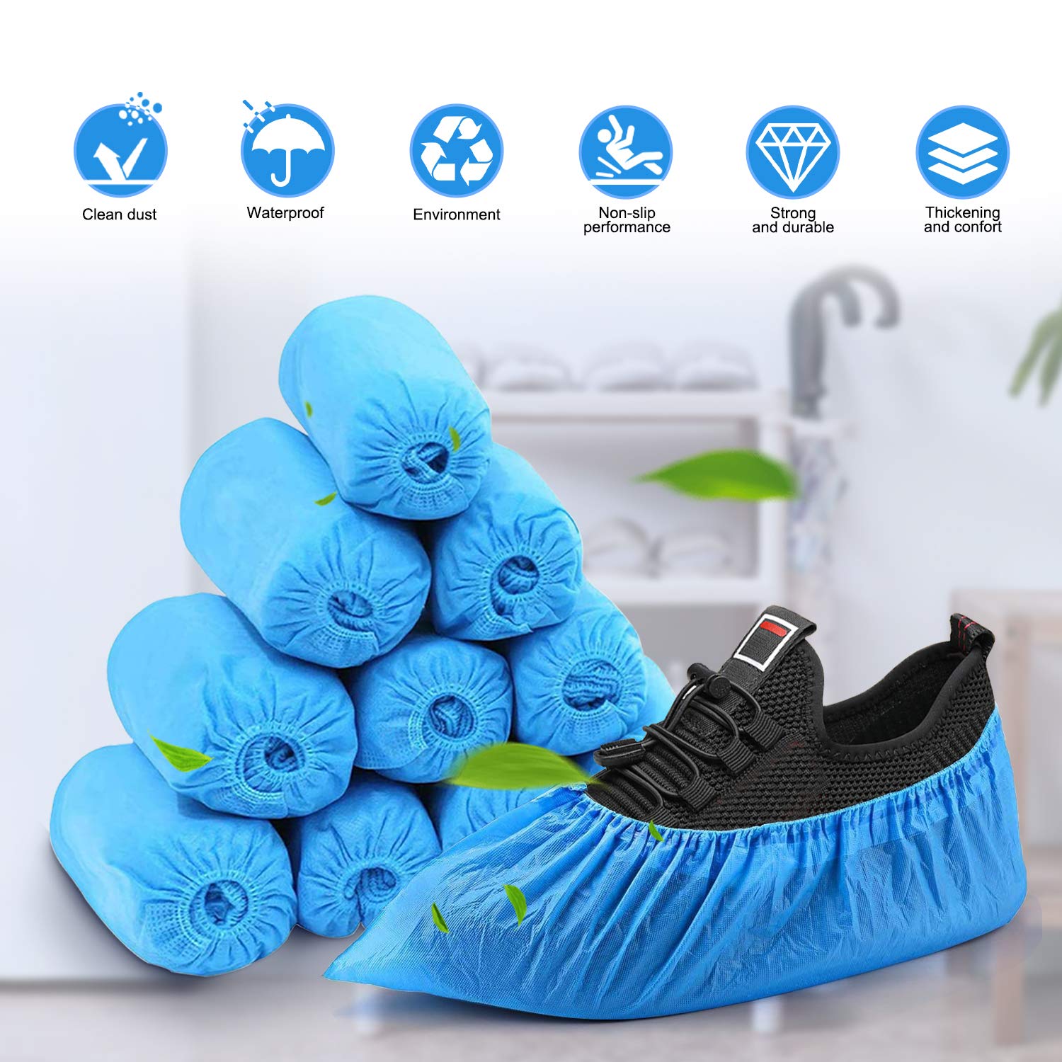 Shoe Covers Disposable -100Pack (50Pairs) Disposable Shoe & Boot Covers Waterproof Non-Slip, Durable Boot&Shoes Cover, One Size Fits All (CPE Plastic)