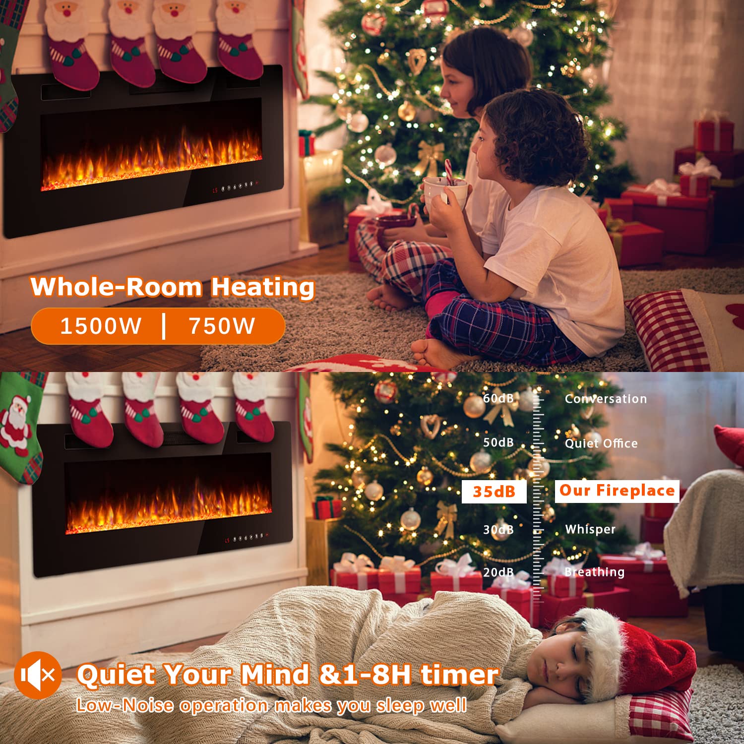 Vitesse 60 inch Ultra-Thin Electric Fireplace in-Wall Recessed and Wall Mounted Fireplace Heater,Linear Fireplace with Multicolor Flame,Timer,Low Noise,750/1500W,Touch Screen & Remote Control(60ββ)