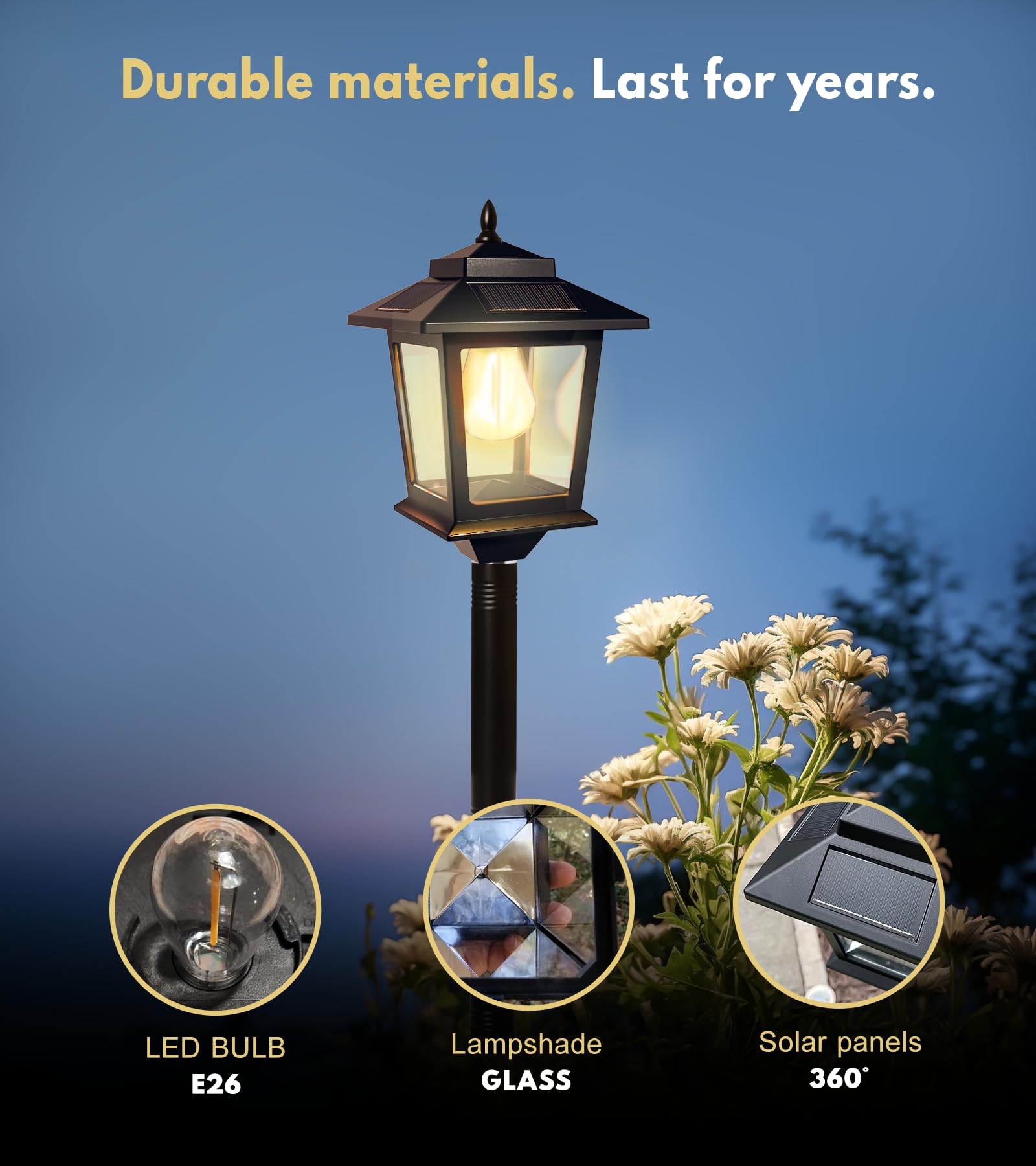 PASAMIC 63" Solar Lamp Post Lights 2Pack, Outdoor Post Lights Waterproof, Pole Lights Outdoor, Decorative Floor Lamp for Patio, Warm White, Replaceable Bulb