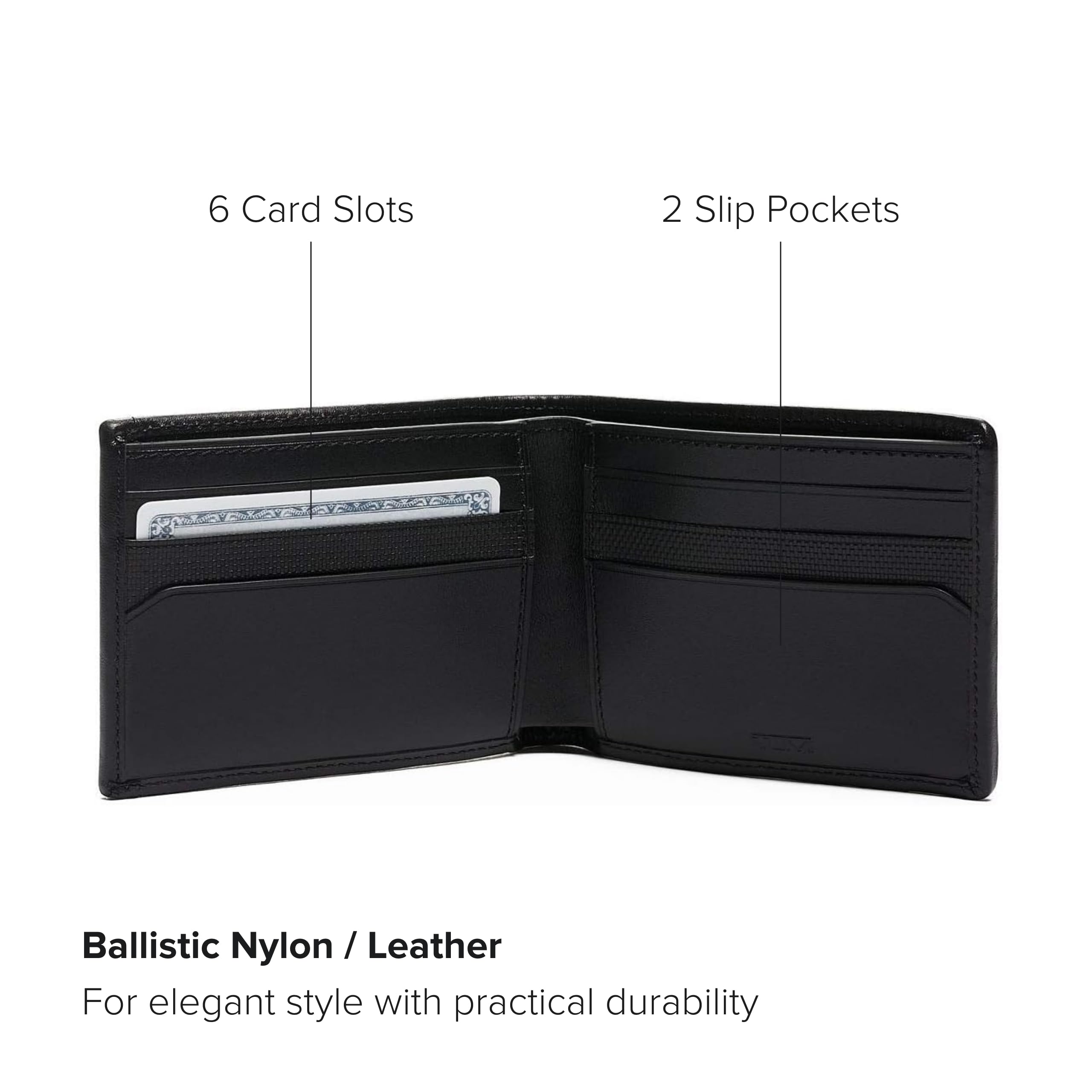 TUMI - Alpha Double Billfold - Ballistic Nylon Wallet - Secure, Durable Wallet - Hidden Card Pocket - 3.4" X 4.4" X 0.6" - Anthracite/Brown