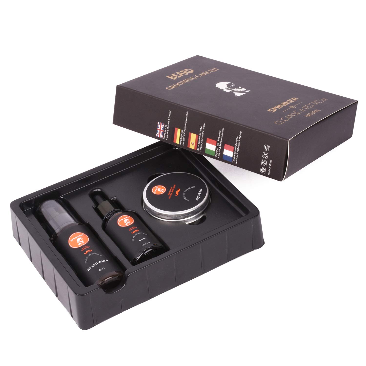 Sminiker Beard Grooming Kit for Beard Care Beard Balm Beard Shampoo Beard Oil Gifts for Men