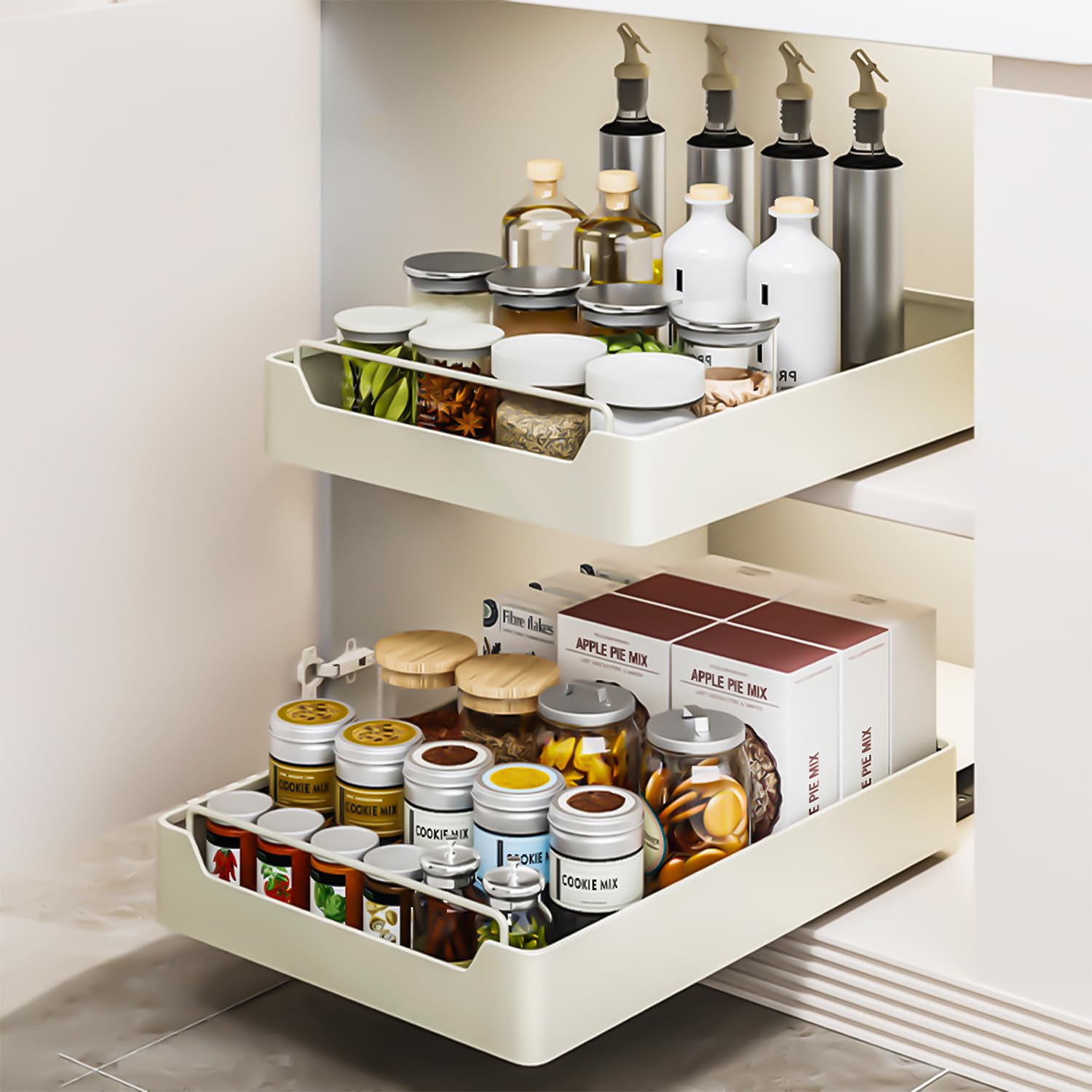 Pull Out Cabinet Organizer Fixed With Adhesive Nano Film, Sliding Pantry Shelves and Heavy Duty Storage Sliding Drawer Pantry Shelf for Kitchen,Living Room,Home, 12.2" W x16.9 D x 2.75" H