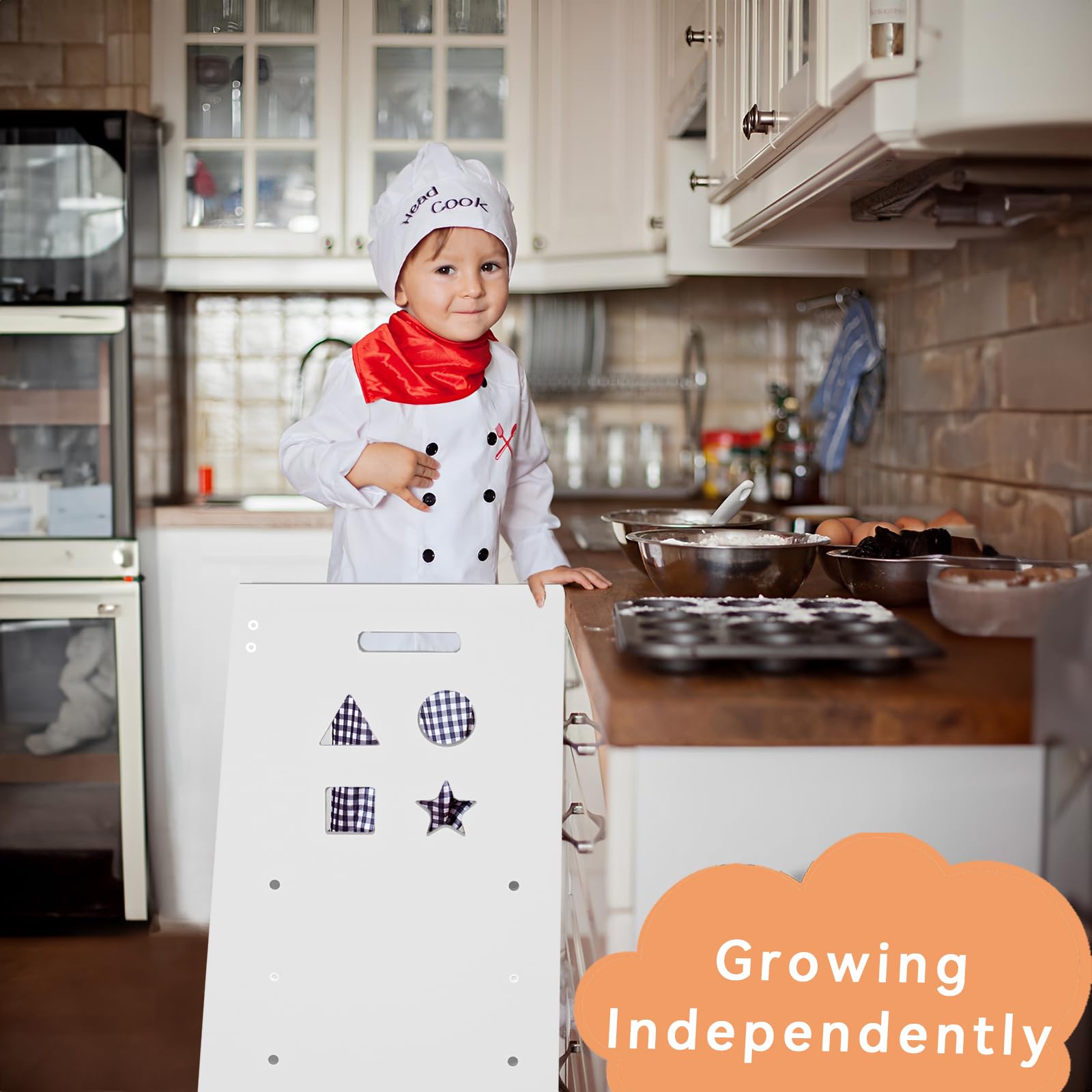 Toddler Kitchen Stool Helper, Kitchen Step Stool for Kids with Safe Rail, Baby Adjustable Learning Standing Tower for Kitchen Counter & Bathroom Sink(White)