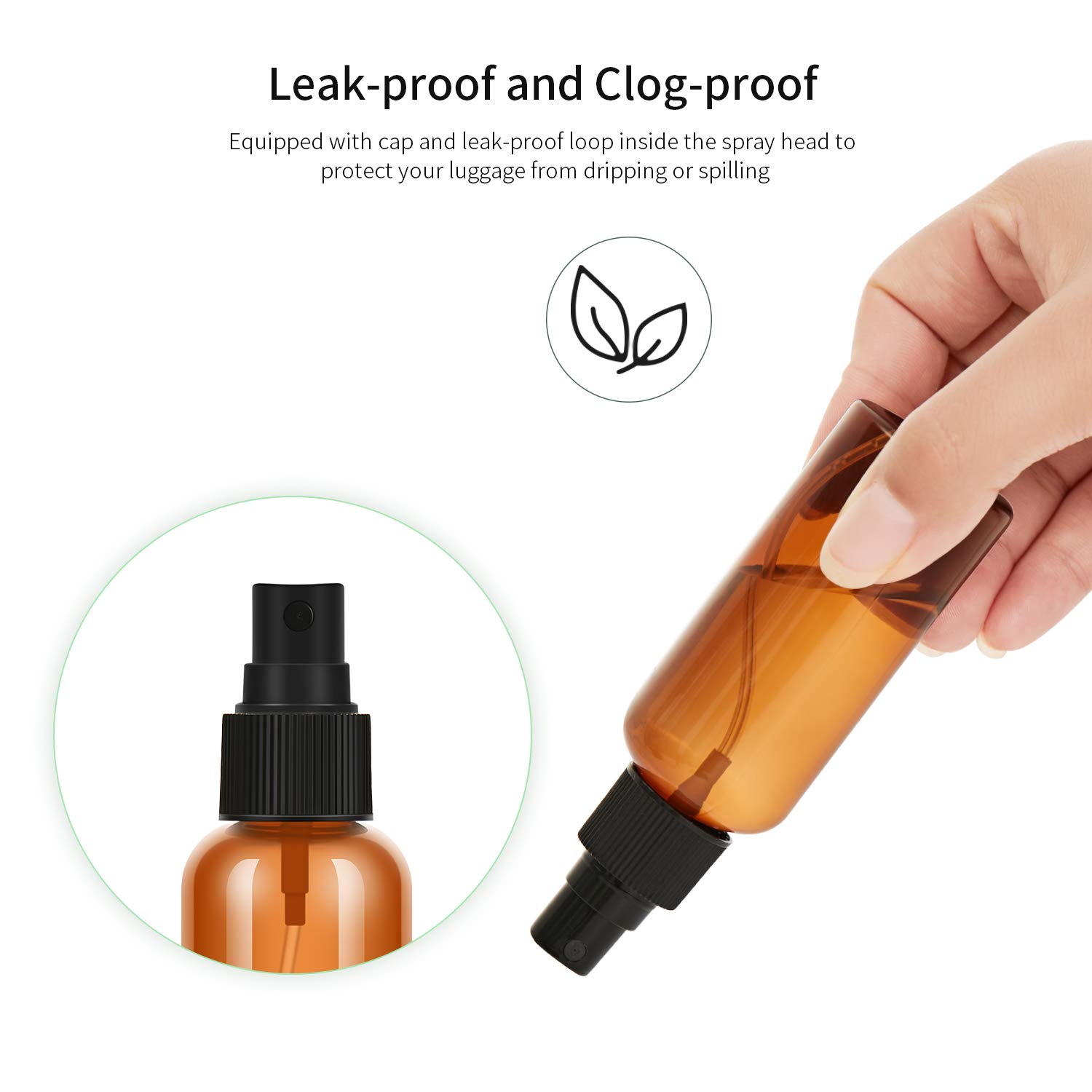 Spray Bottles with Labels,2oz Refillable Cosmetic Containers for Essential Oils, Cleaning Products, Aromatherapy or Alcohol,10 packs Small Empty Fine Mist travel bottle with 2pcs Funnels (Brown)