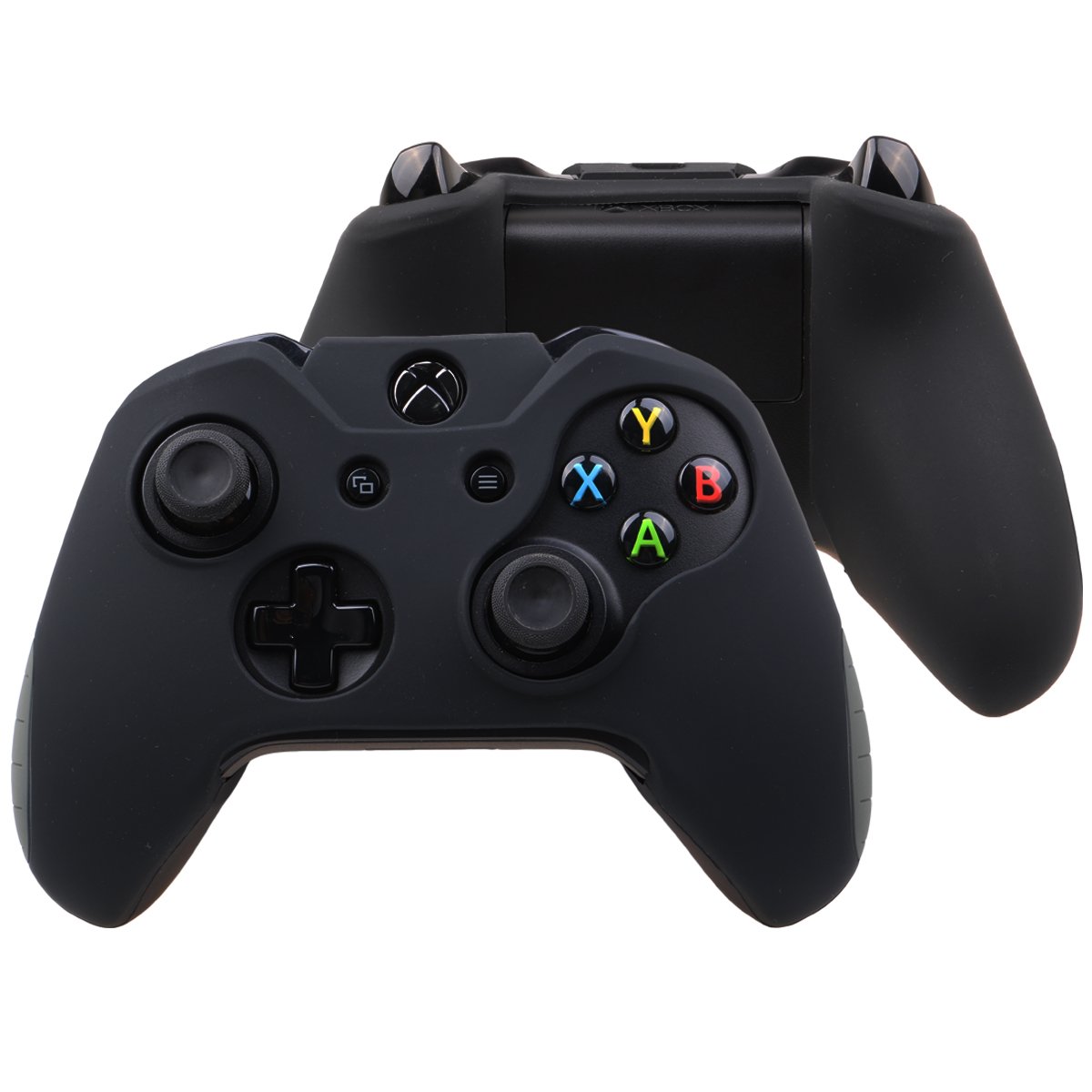 Pandaren Soft Silicone Thicker Skin Cover for Xbox One Controller Set (Black skin X 1 + Thumb Grip X 2)