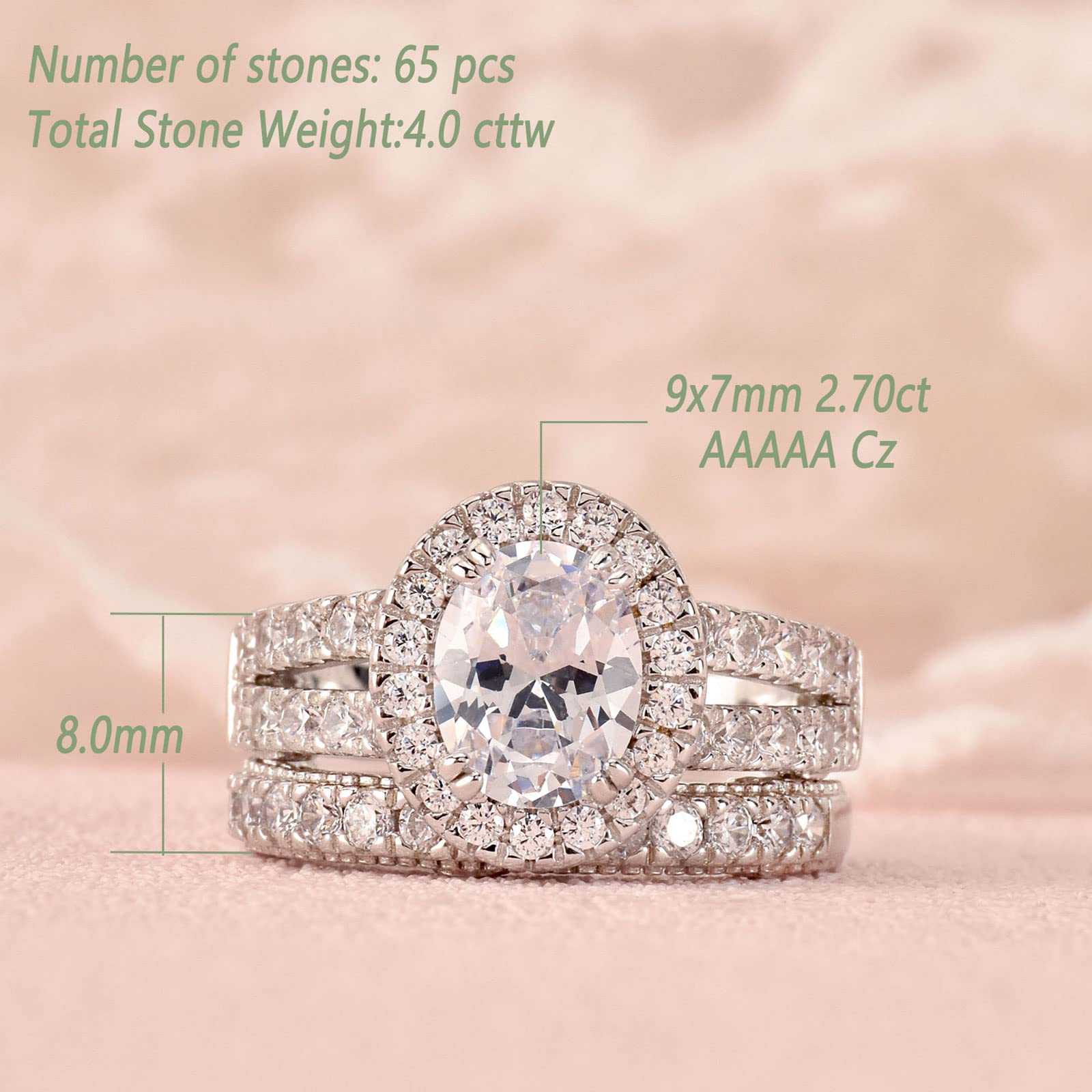 Wuziwen 4 Carats Wedding Engagement Band Rings for Women Sterling Silver Cubic Zirconia Size 7