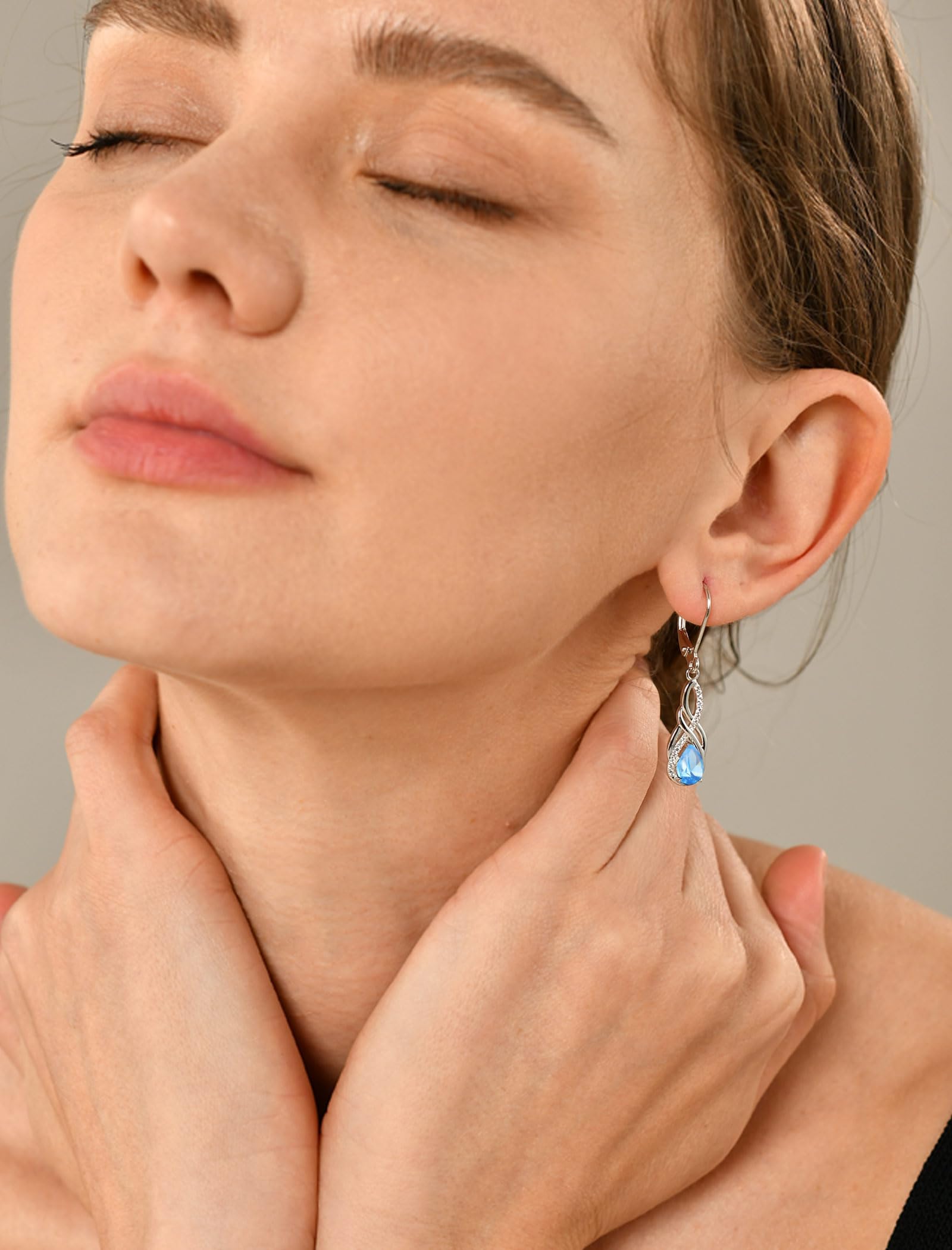 YL Infinity Earrings 925 Sterling Silver Twist Dangle Drop Earring Created Aquamarine Celtic Knot Leverback Jewelry for Women