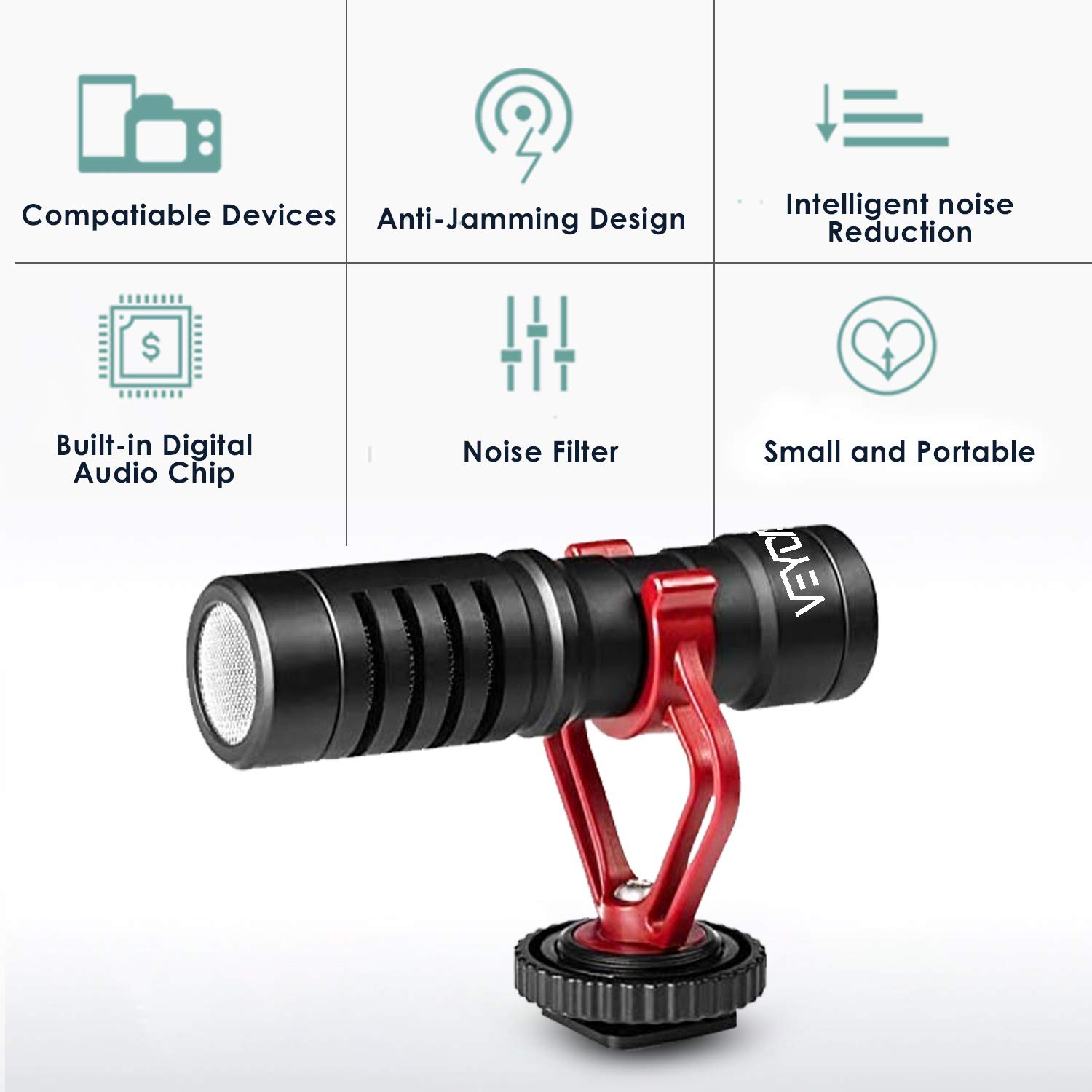VEYDA VD-SG1 Shotgun Mic for Mirrorless/DSLR Camera Works with iPhone and Android Smartphones Microphone Compatible with Canon EOS, Nikon, and Sony Includes Shock Mount & Deadcat Windscreen