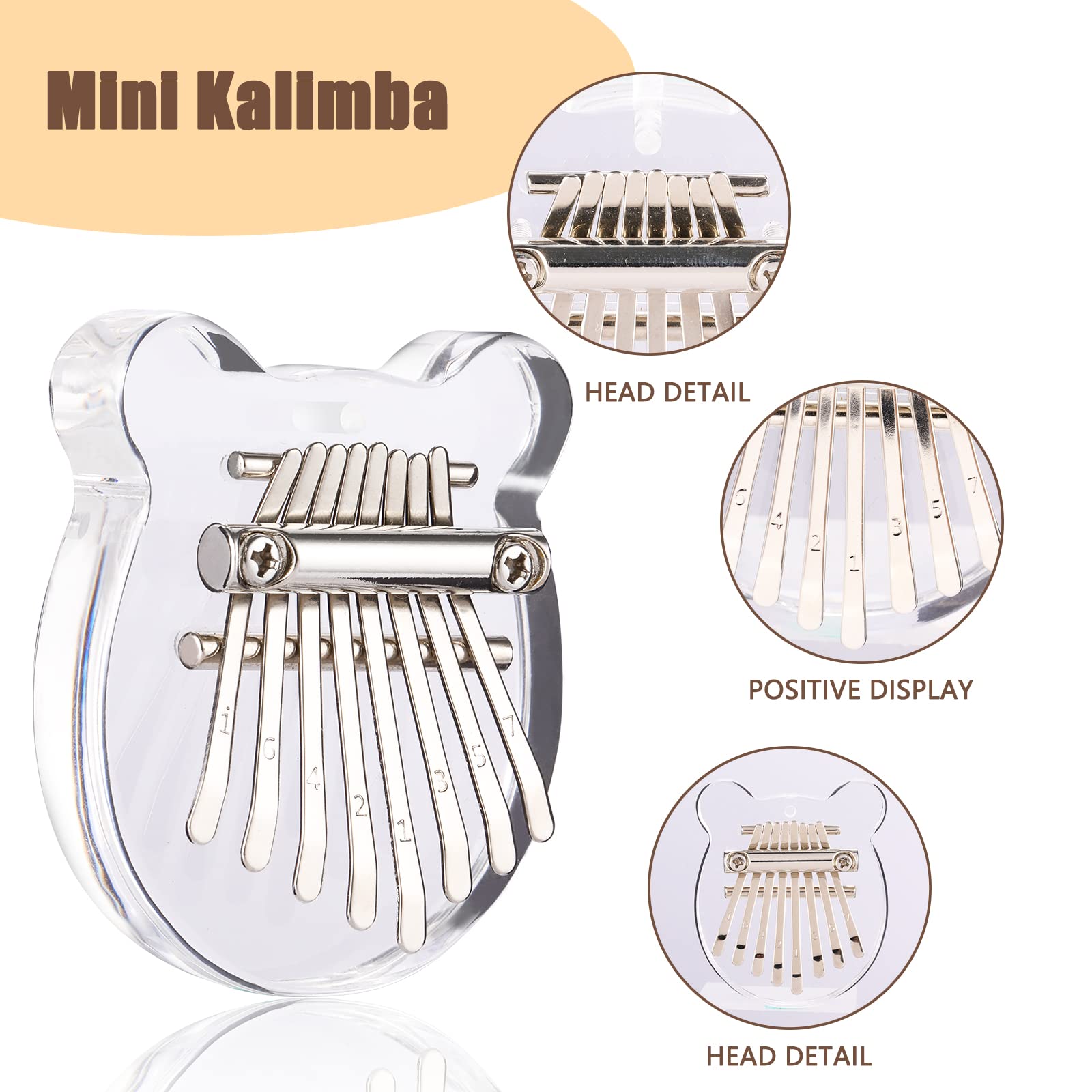 Yodooshi Mini Kalimba Thumb Piano, 8 key Delicate Finger Piano, Pendant Gift for Beginners' Introduction to Music (Transparent)