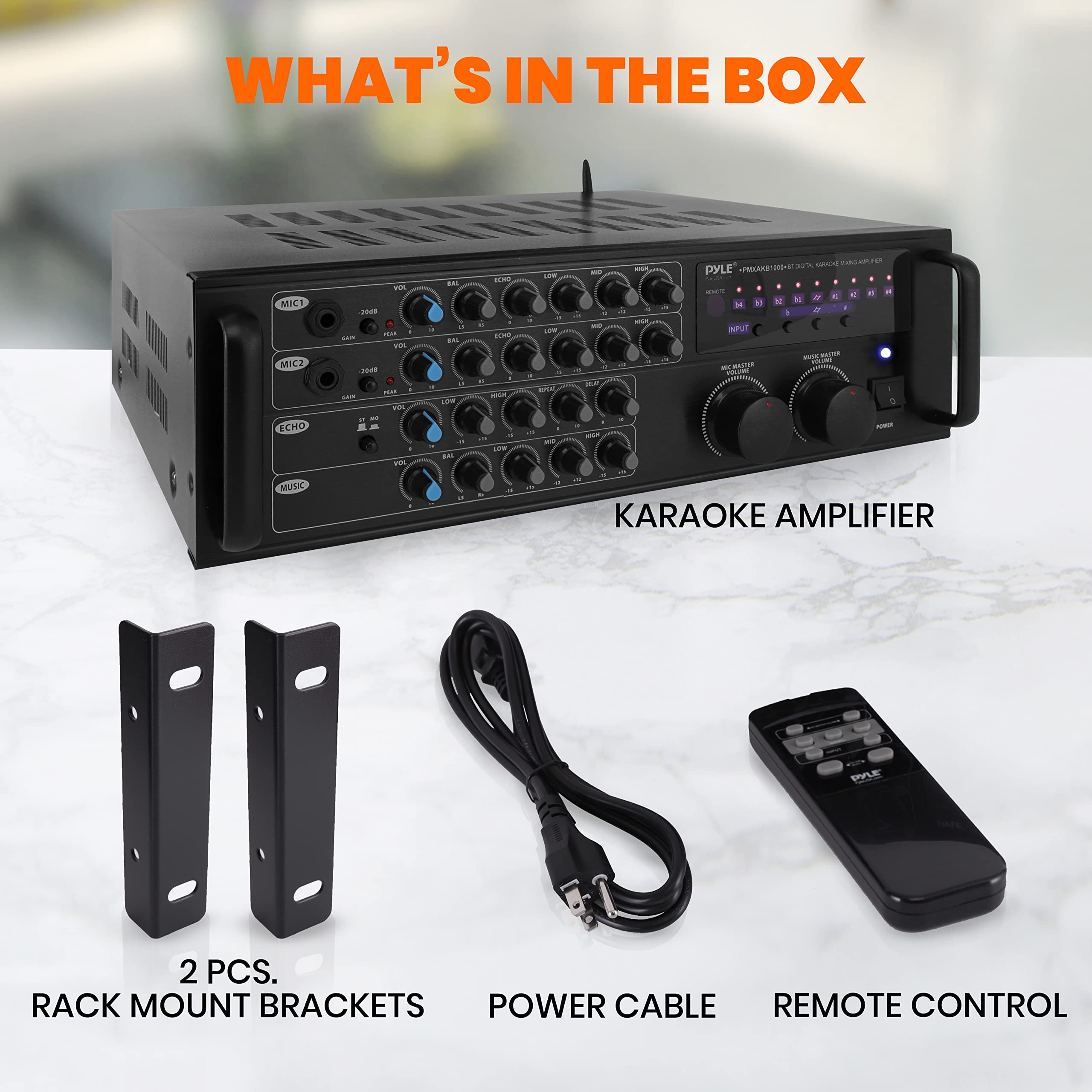 Pyle Pro 1000-Watt Portable Wireless Bluetooth - Stereo Mixer Karaoke Amplifier System with Dual Mic / RCA Audio / Video Inputs, Speaker Output for Instant Home Karaoke, DJ Party - Pyle PMXAKB1000