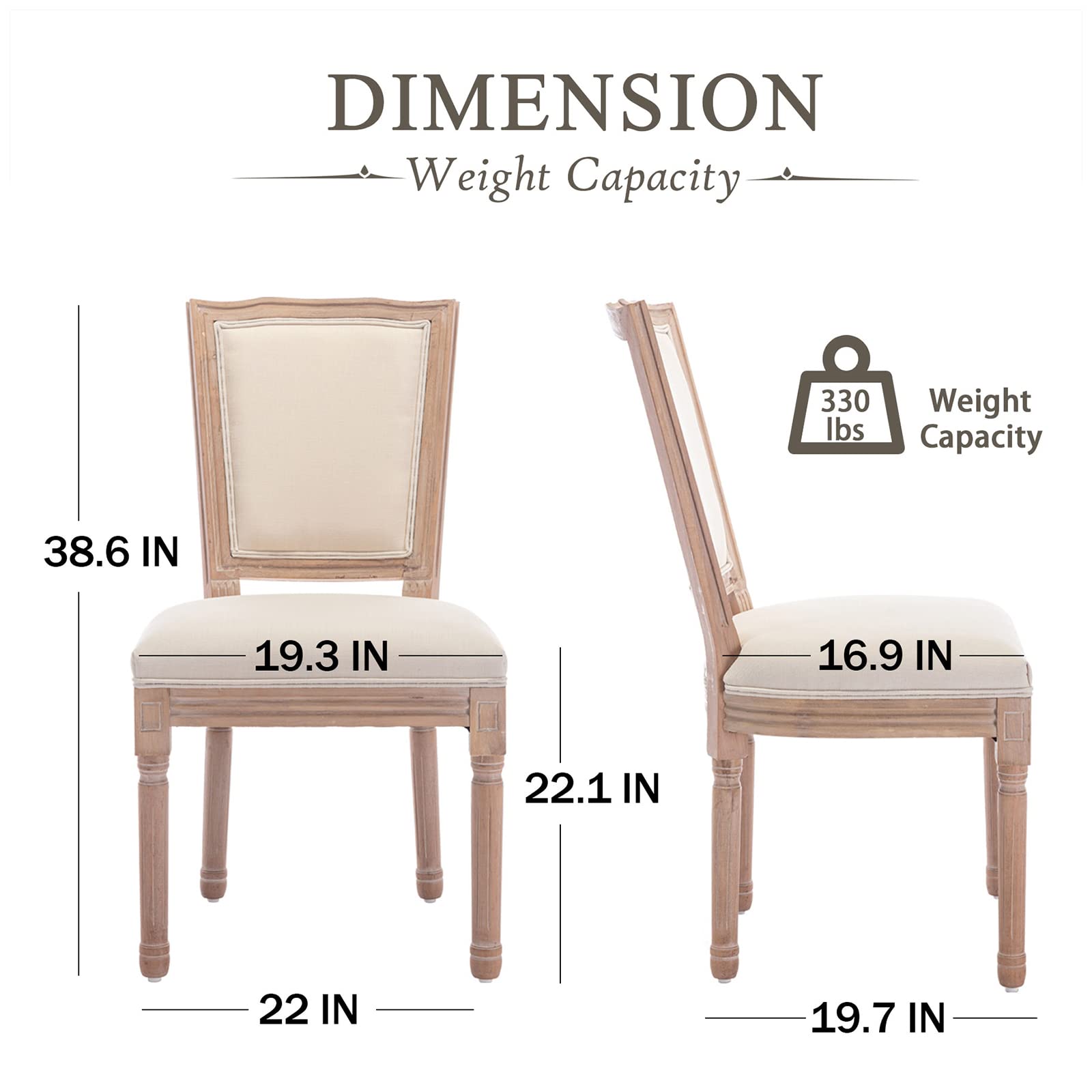 Phoenix Home Set of 2 French Country Dining Chairs, Beige(Square)
