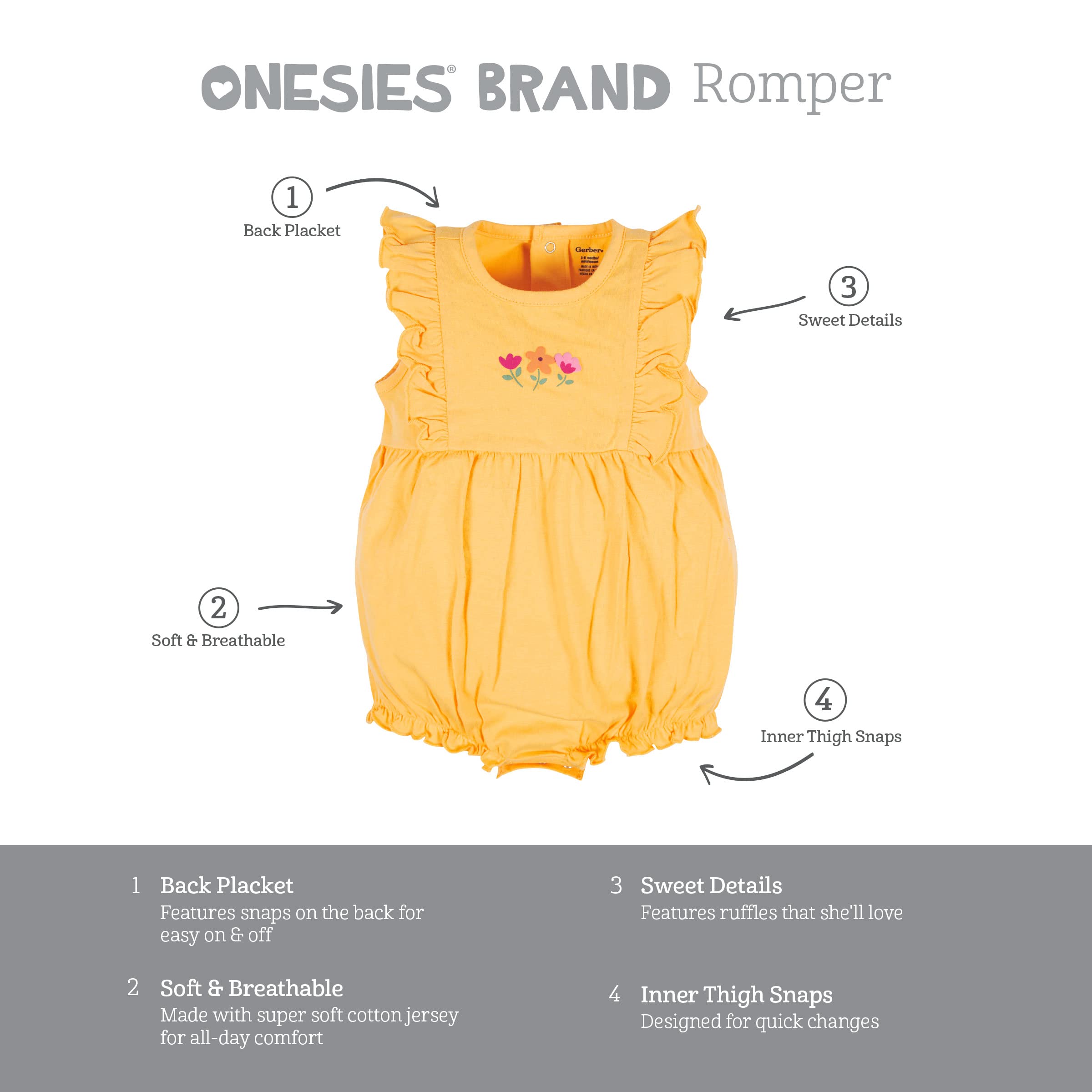 Onesies Brand Baby Girls 3-Pack Romper, Fox, 24 Months