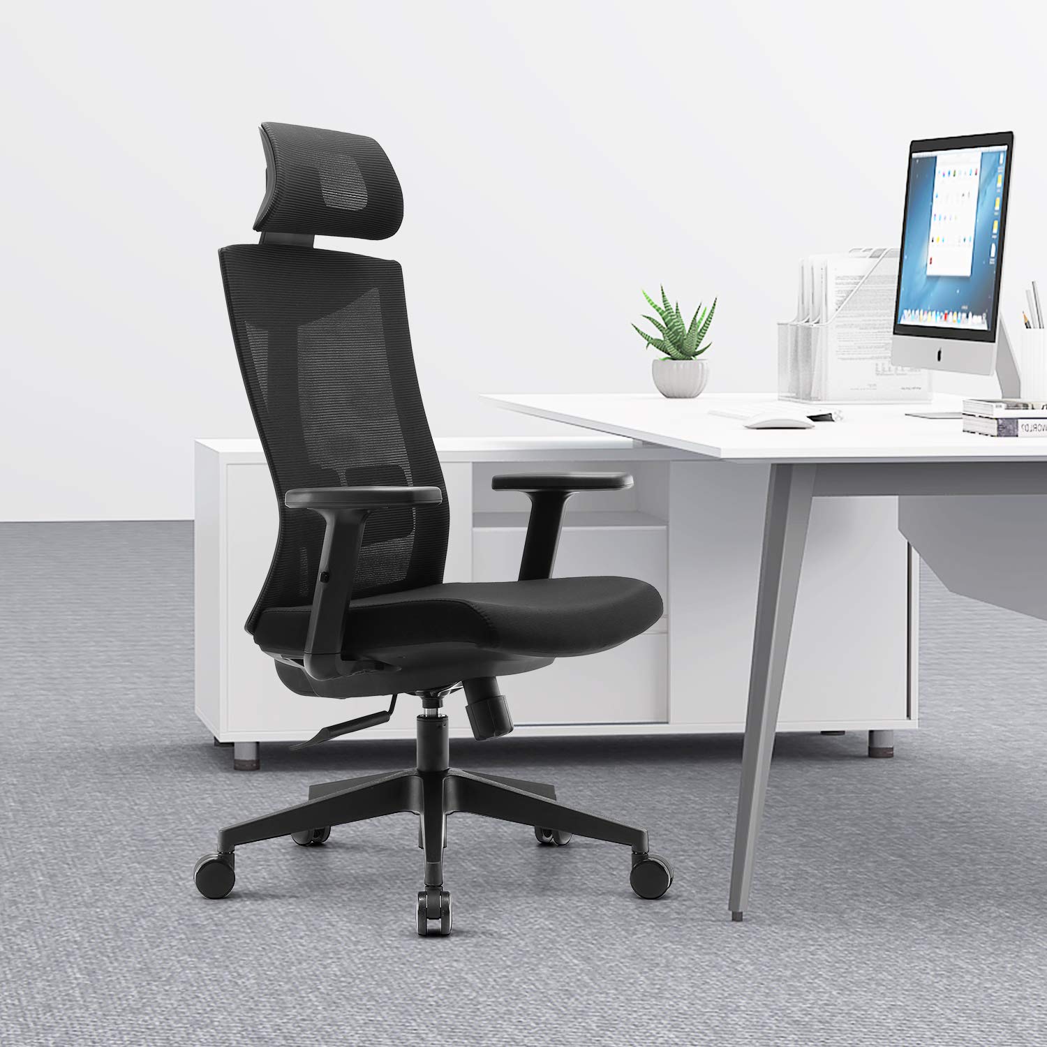 SIHOO Ergonomic Office Chair with Adjustable Lumbar Support and Armrests,Breathable Mesh Back and Padded Seat Desk Chair, Computer Chair for Work (Black)