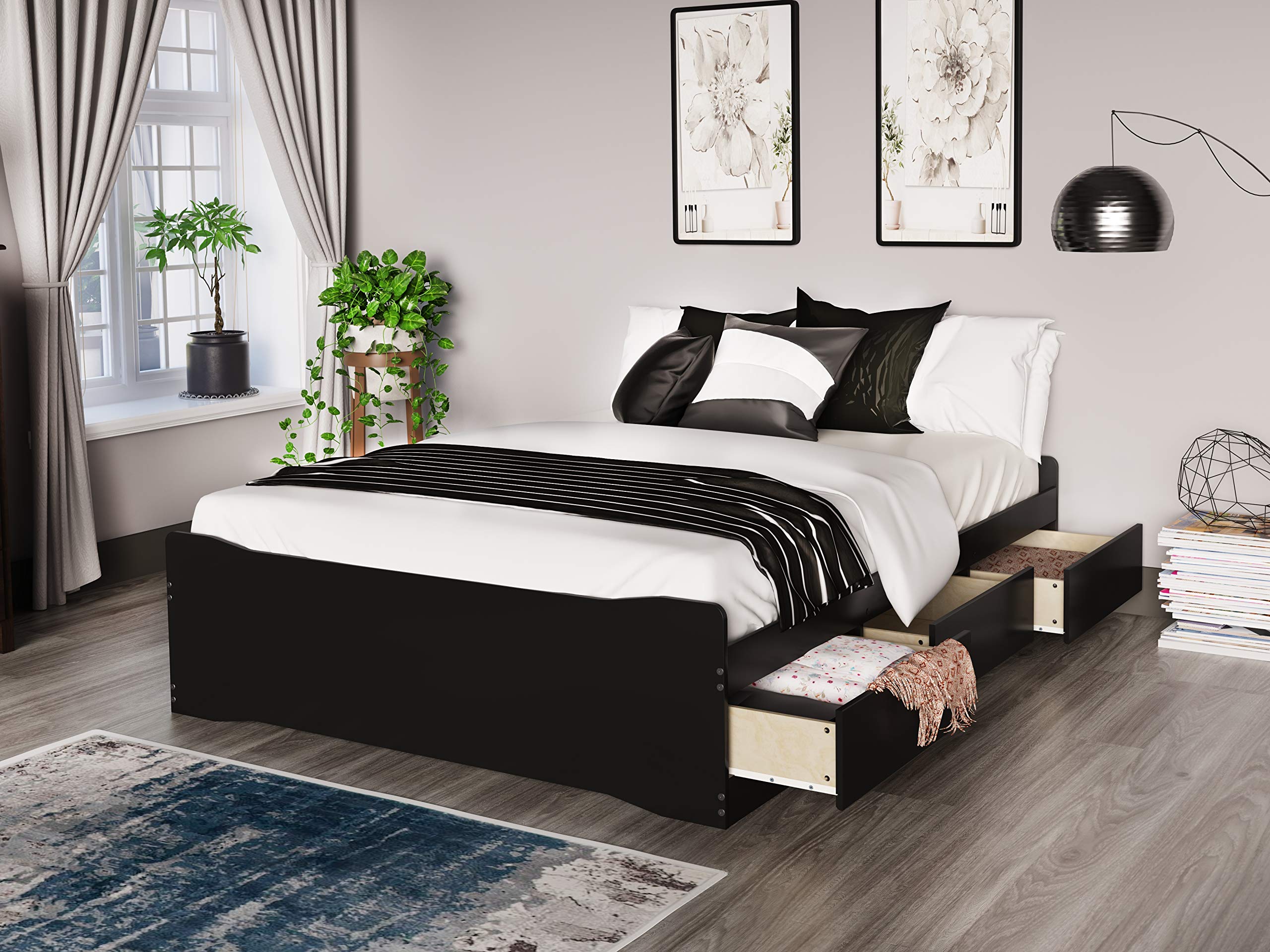 Prepac Mate's Queen 6-Drawer Minimalist Platform Storage Bed, Contemporary Queen Bed with Drawers 81.5" D x 63" W x 18.5" H, Black, BBQ-6200-3KV