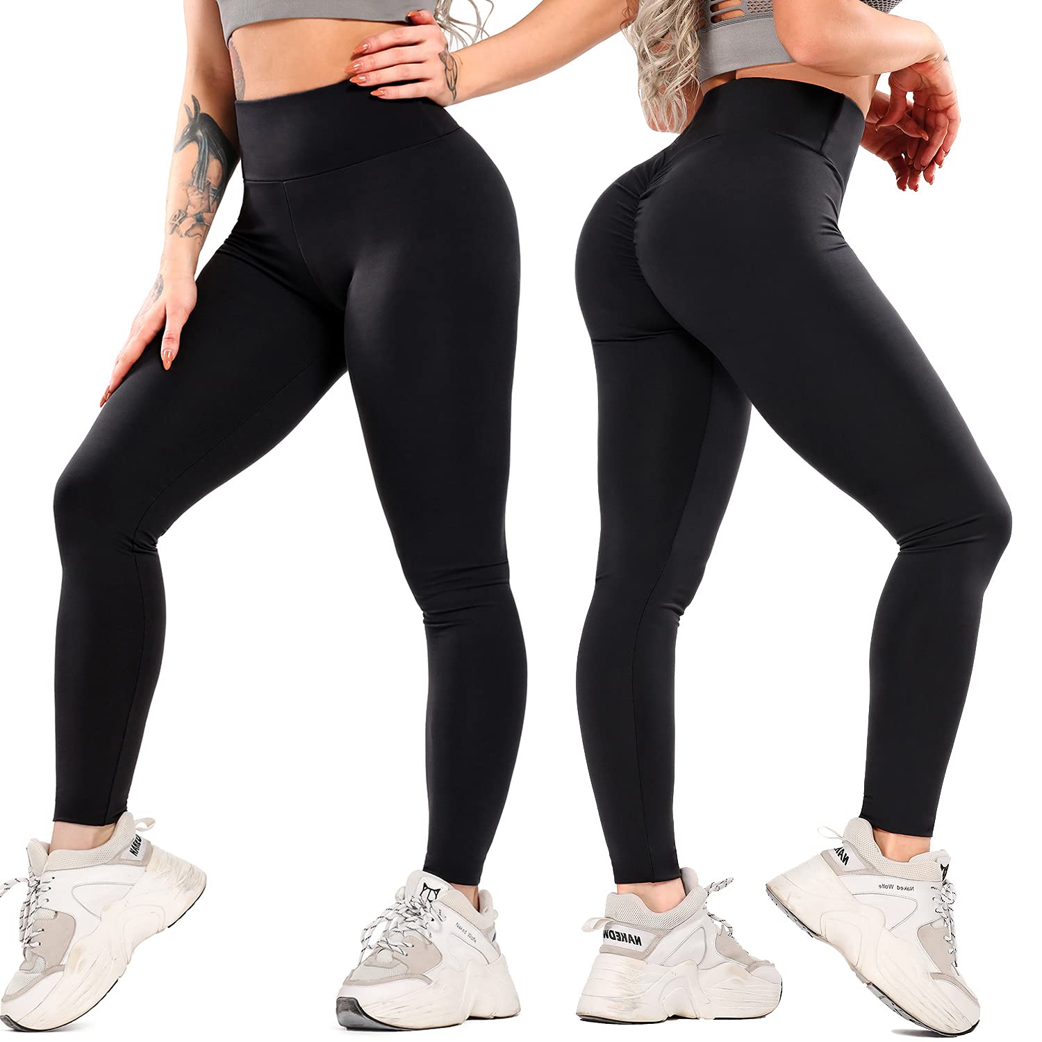 YOFIT Womens Ruched Butt Lifting Checkerboard Workout Leggings High Waisted Tummy Control Yoga Pants Black&White L
