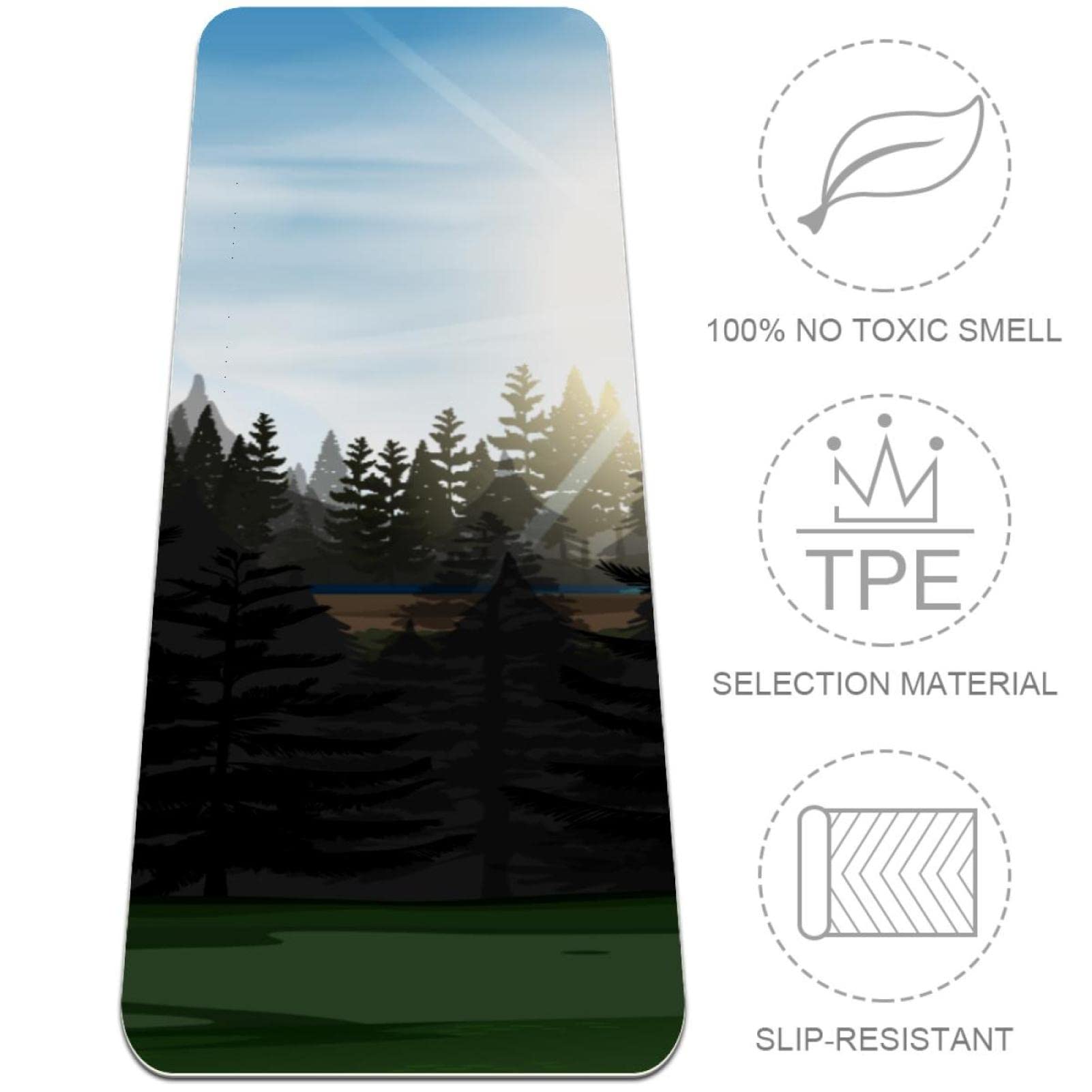 Yoga Mat, Yoga Mats for Home Workout, Workout Mat, Exercise Mats, Pilates Mat, Sun Forest Landscape Pattern